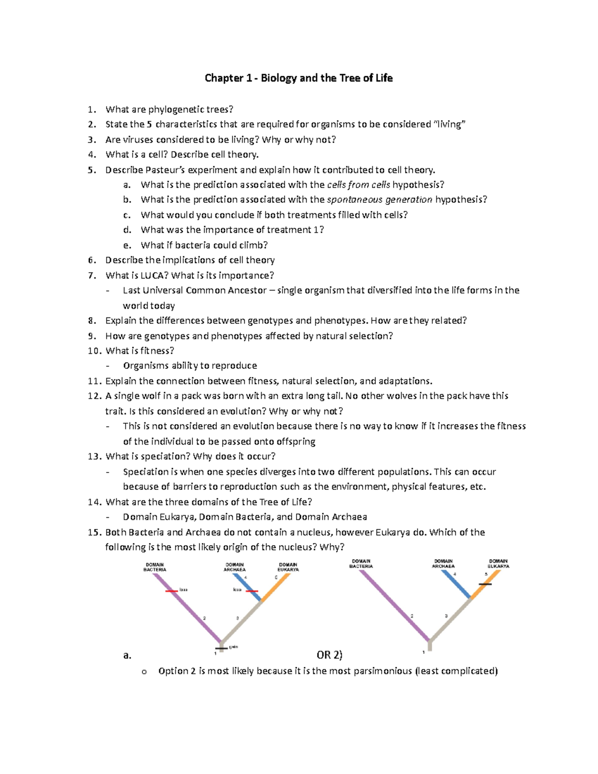 Ch1 - Questions - Chapter 1 - Biology and the Tree of Life What are ...