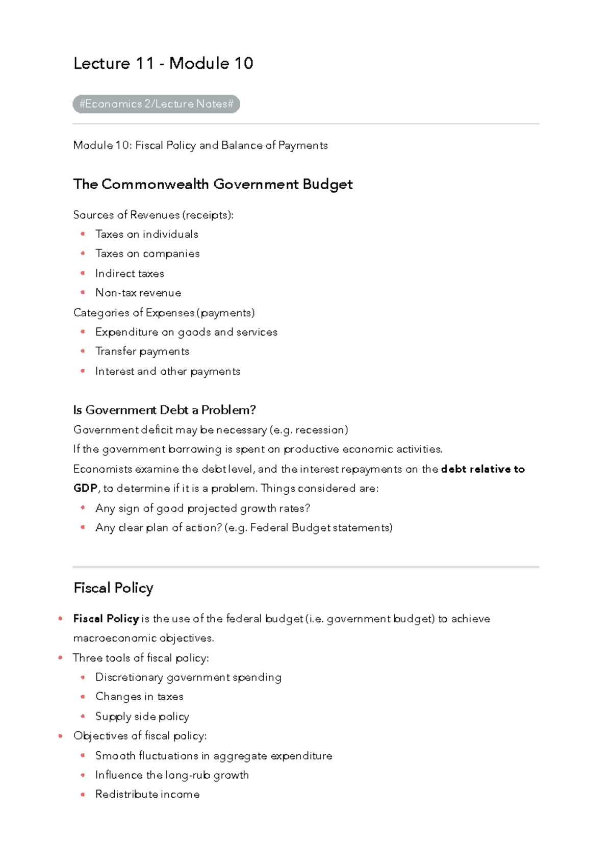 Lecture 11 - Module 10 Notes - EFB223 - QUT - Studocu