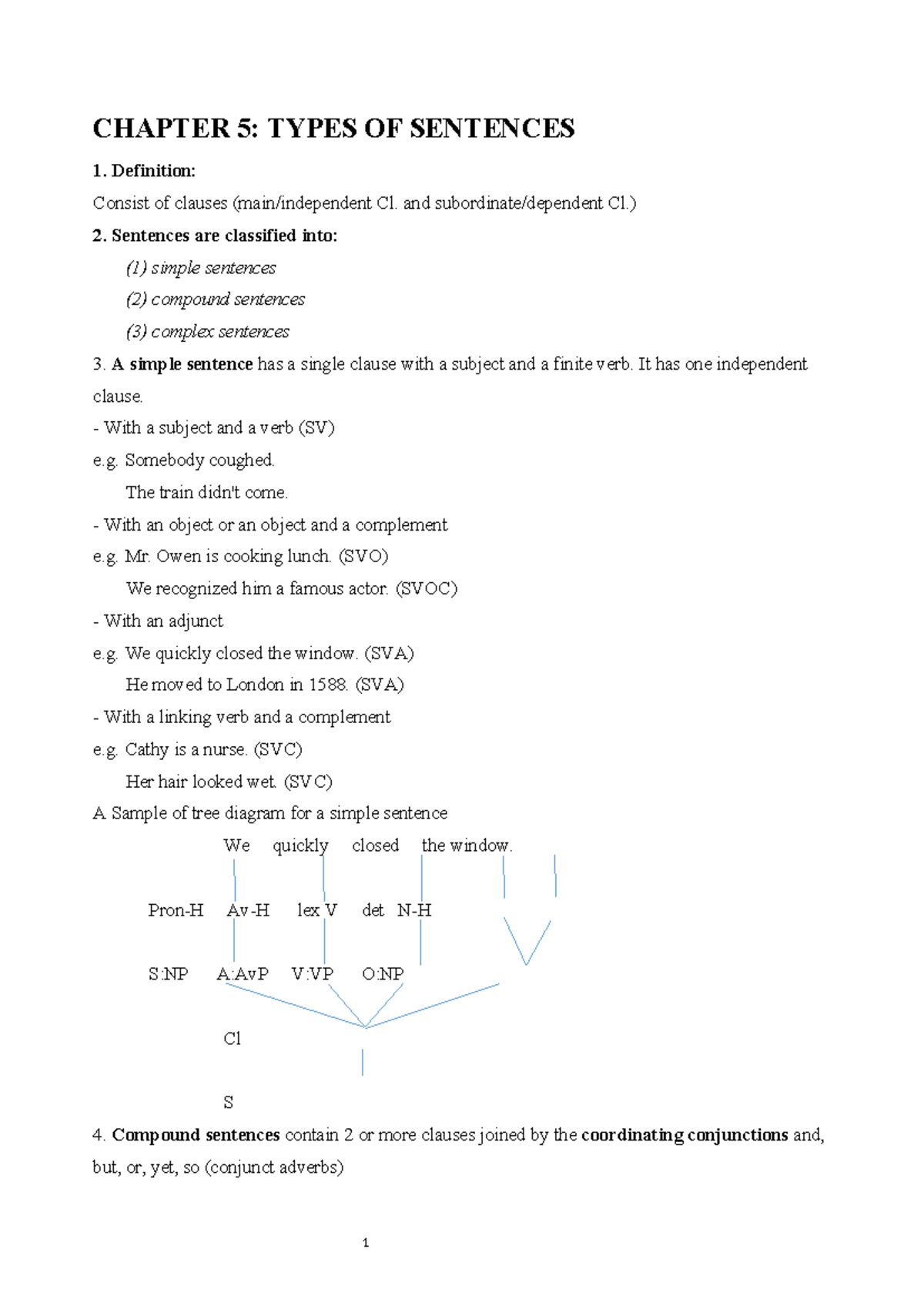 Chapter 5 Sentences TREE Diagrams - 1 CHAPTER 5: TYPES OF SENTENCES ...