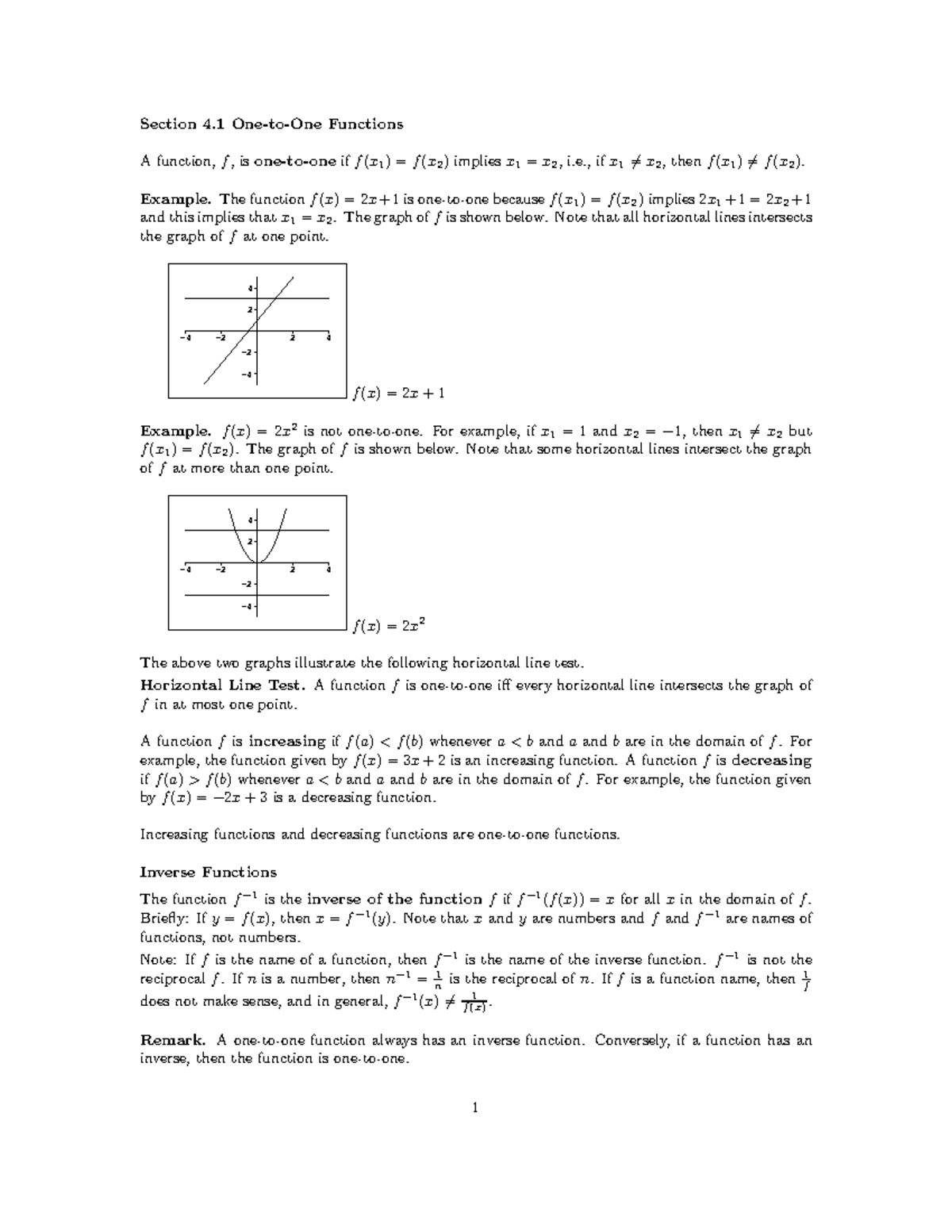 9. ss 4 1 - Notes - Section 4 Functions A function, f , is if f (x1 ) f ...