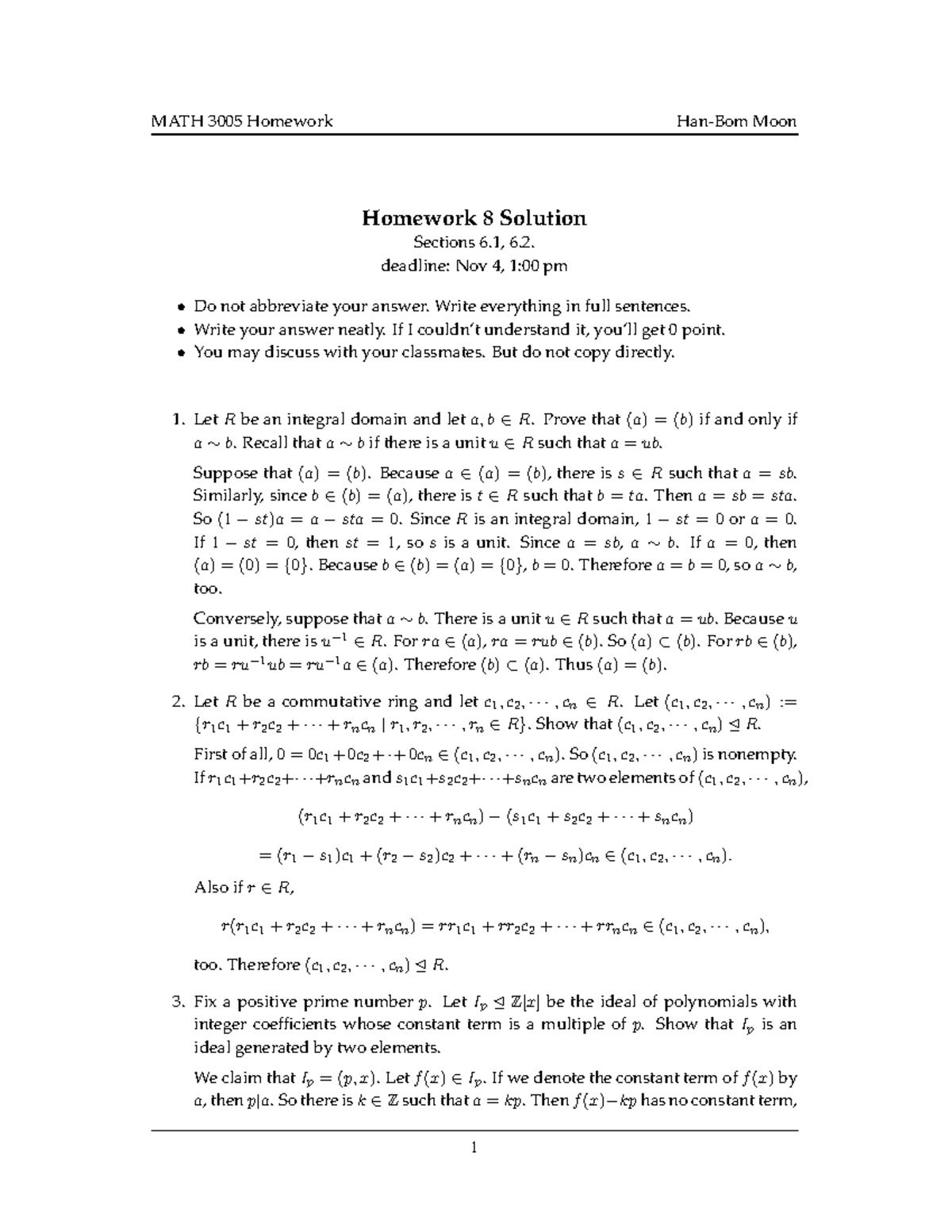Homework 8 sol - Homework 8 Solution Sections 6, 6. deadline: Nov 4, 1: ...