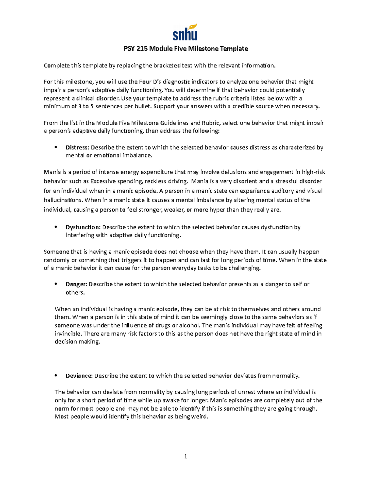 PSY 215 Module Five Milestone Template - Psy-215 - SNHU - Studocu