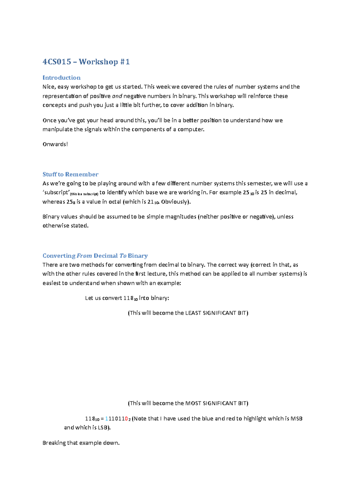 4CS015 - workshop 1 - Firrhc - 4CS015 – Workshop Introduction Nice ...