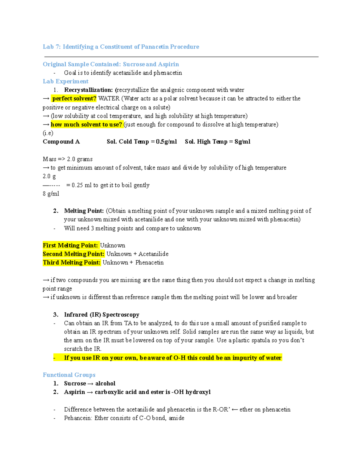 Lab Lec 7 Panacetin - lAB 7 identifying pancetin procedure ...