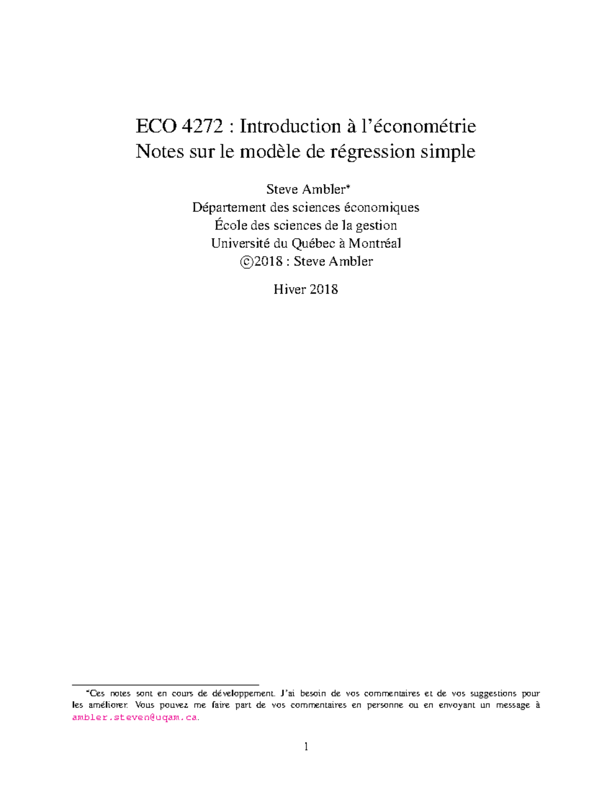 Regression Simple - Steve Amble - ECO 4272 : Introductiona l’` econom ́ ...