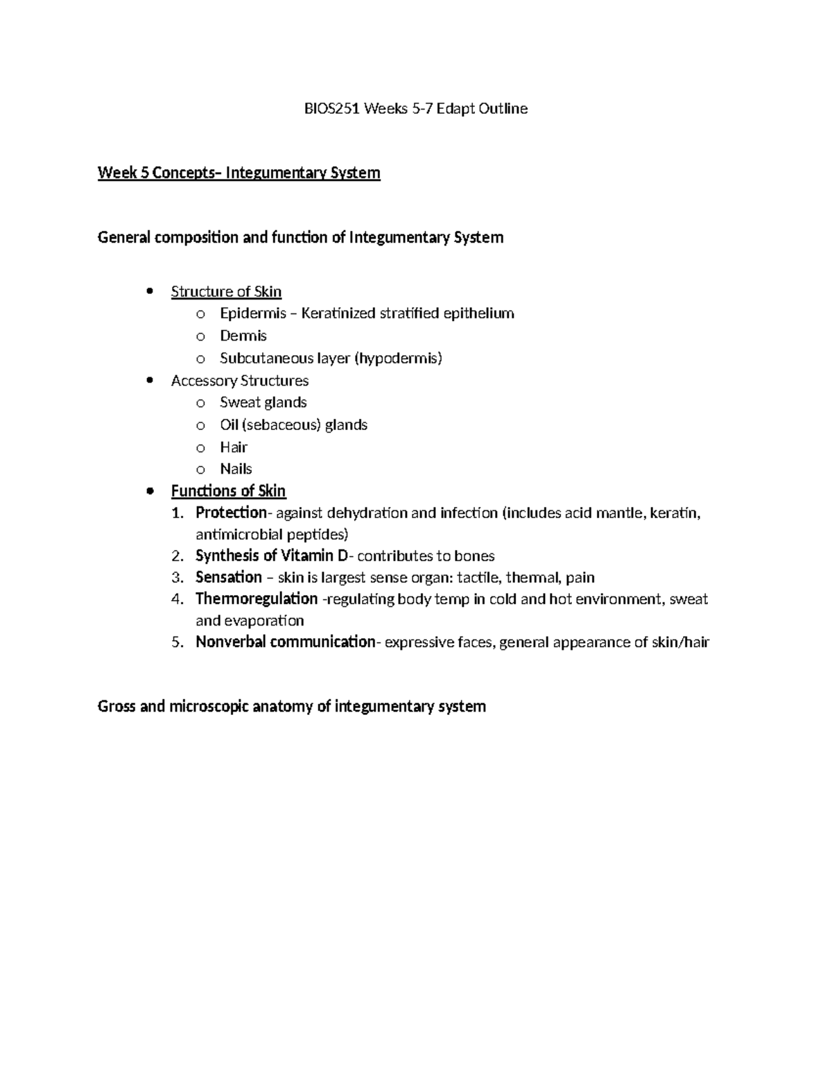 BIOS251 Weeks 5-7 Outline-Review - BIOS251 Weeks 5-7 Edapt Outline Week ...