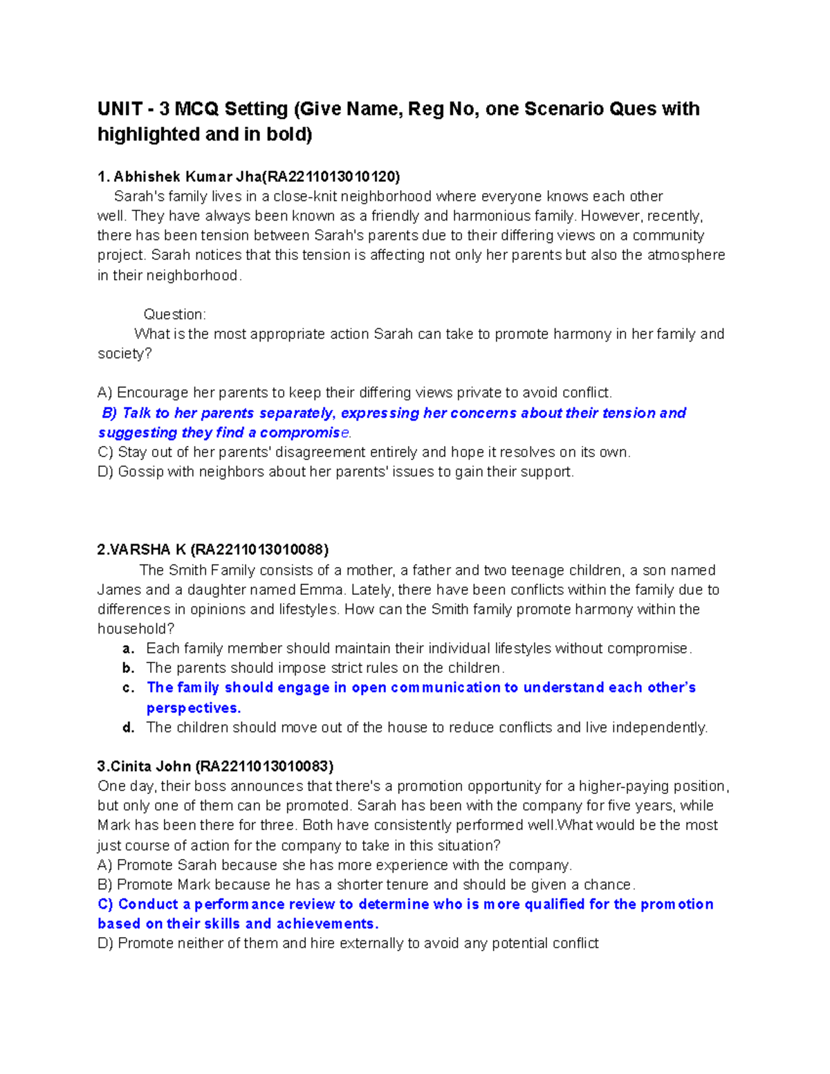 UHV UNIT - 3 MCQ Setting - They have always been known as a friendly ...