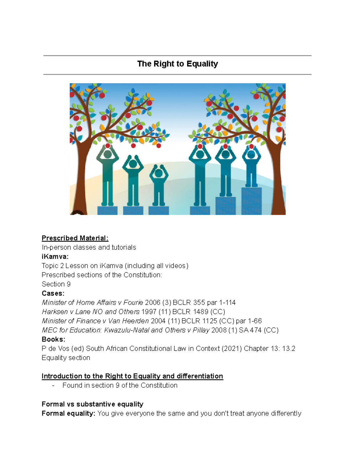 CON202 The right to equality - The Right to Equality Prescribed Material: In-person classes and ...