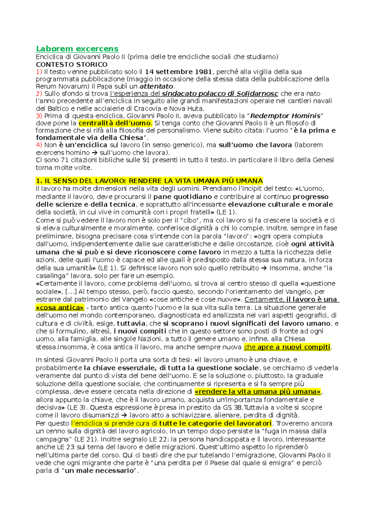 Lezione 16.Laborem exercens - Laborem excercens Enciclica di Giovanni ...