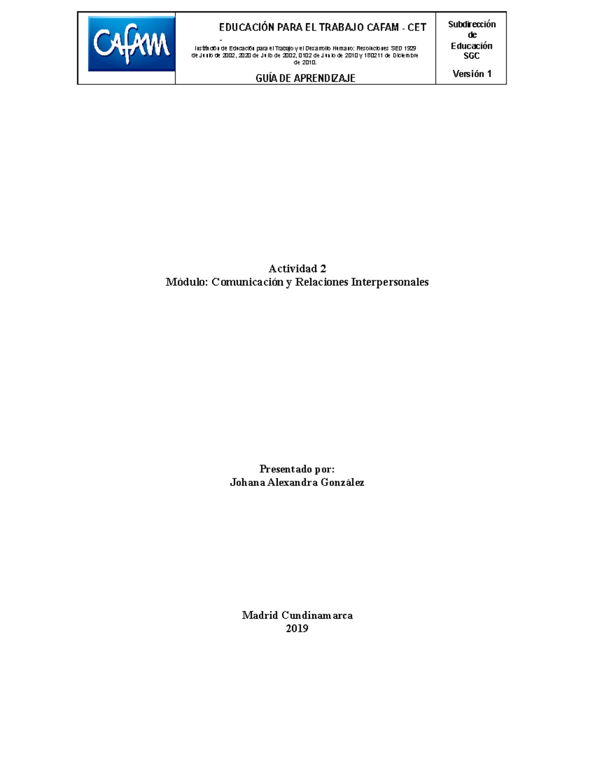 Actividad 2 - EDUCACIÓN PARA EL TRABAJO CAFAM - CET - de Junio de ...