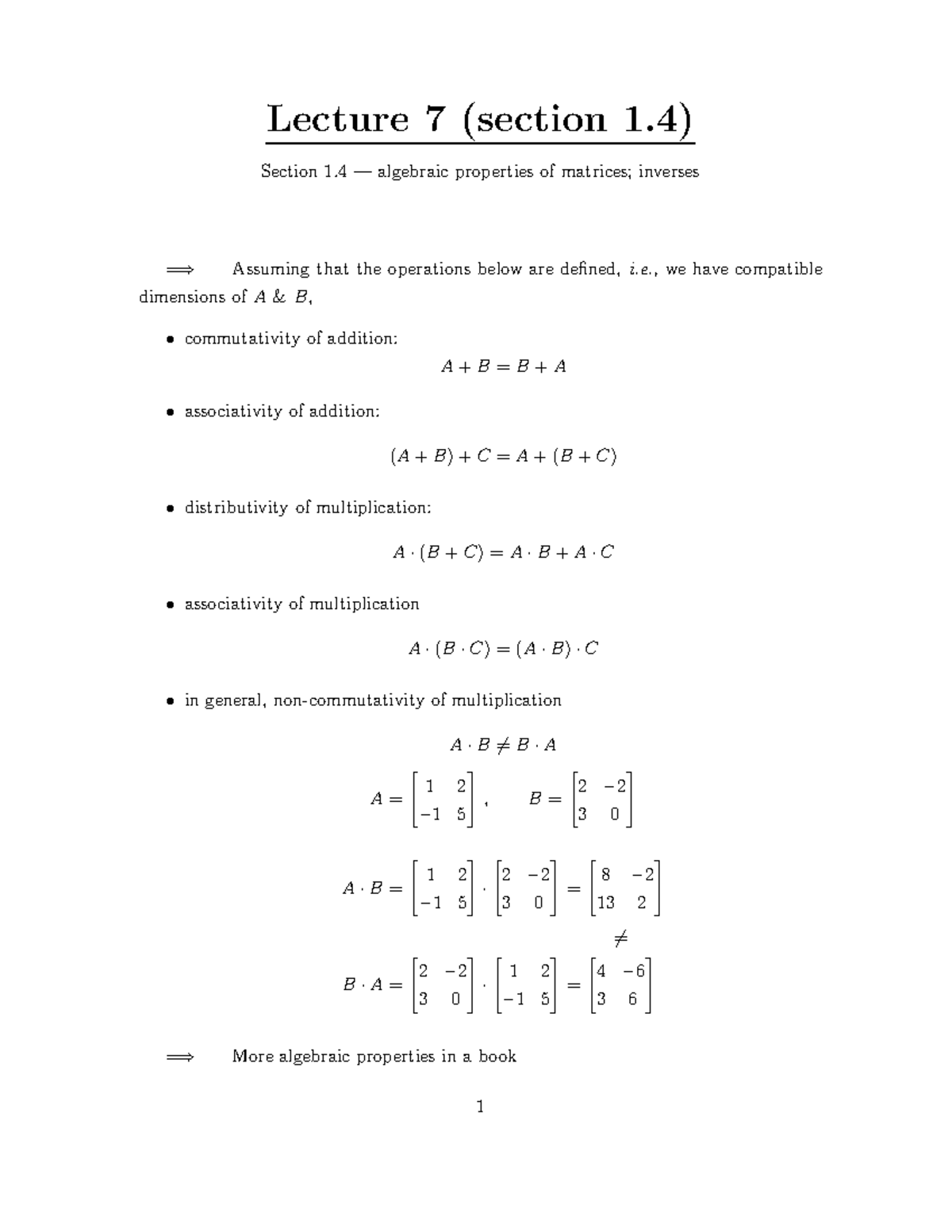 Lecture 7 - This is relevant to section 1.4 of the Linear Algebra 11th ...