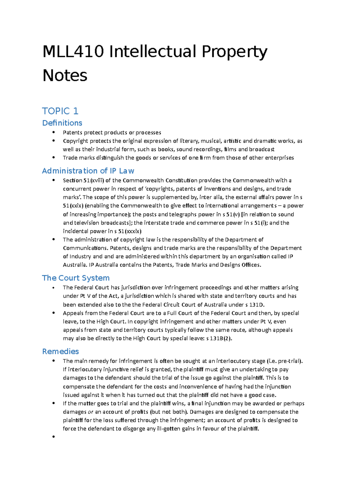 MLL410 Intellectual Property Notes - MLL410 Intellectual Property Notes ...