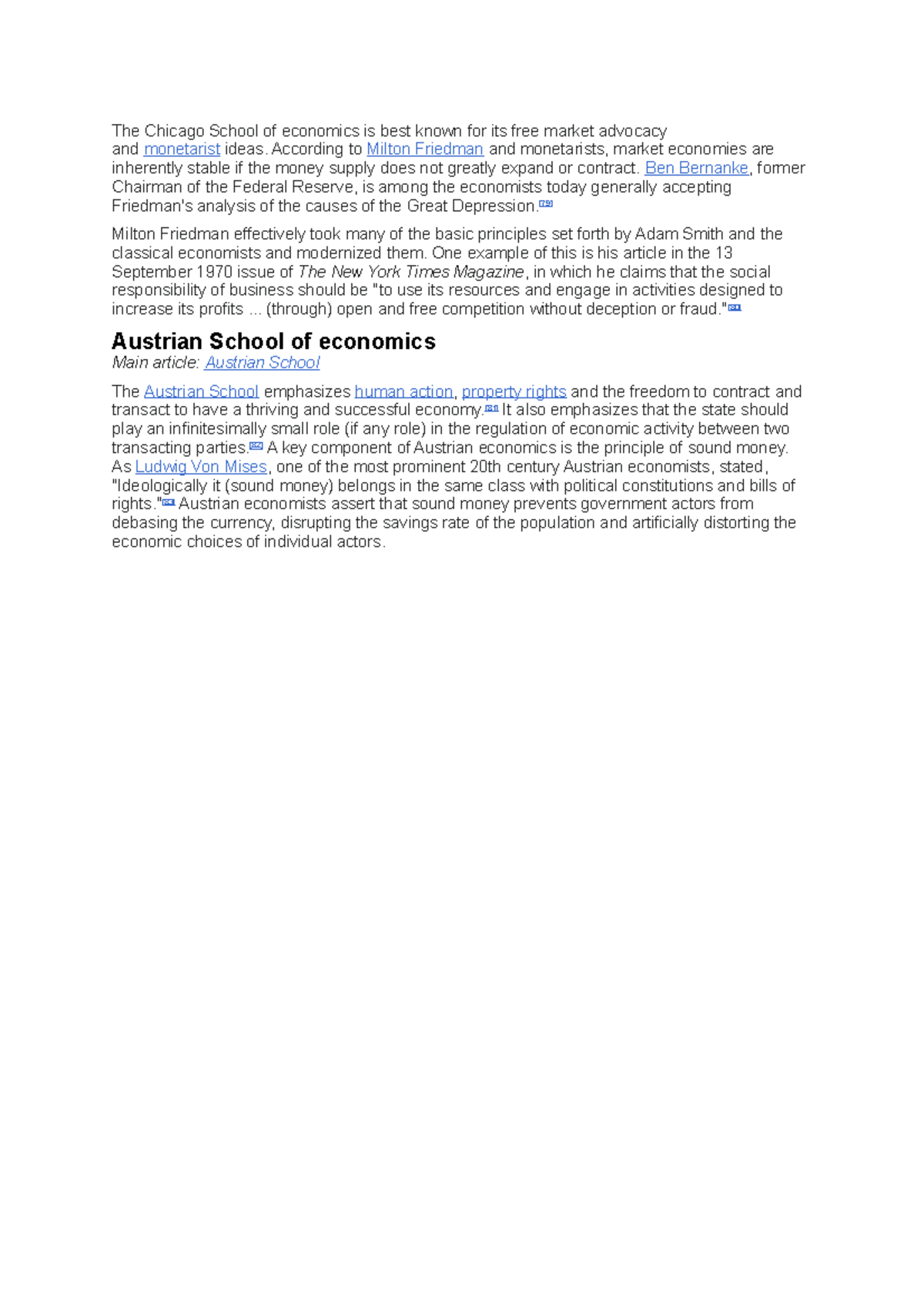 Schools of economics - Material - The Chicago School of economics is ...