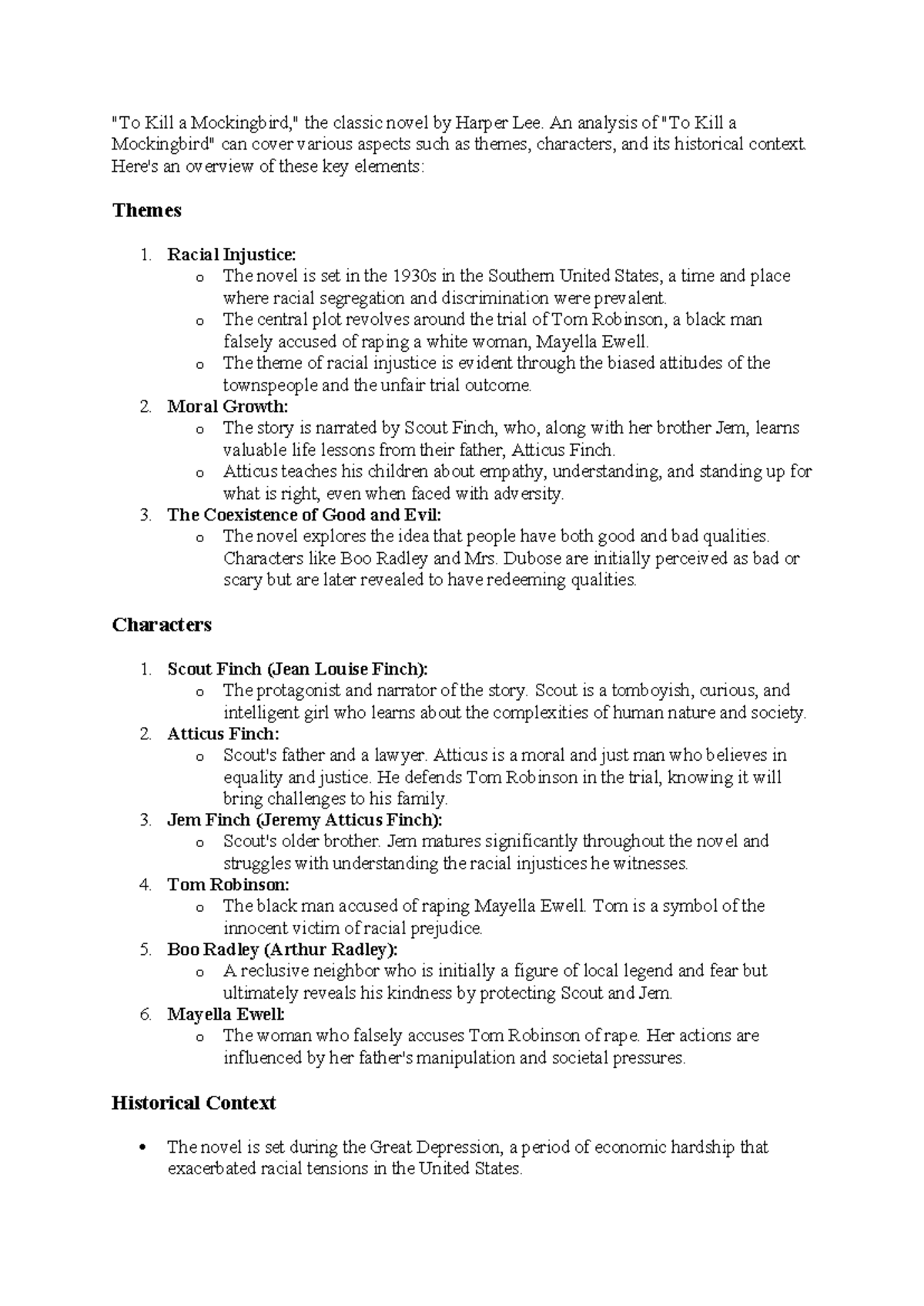 To Kill a Mockingbird and the themes and characters involved - "To Kill ...