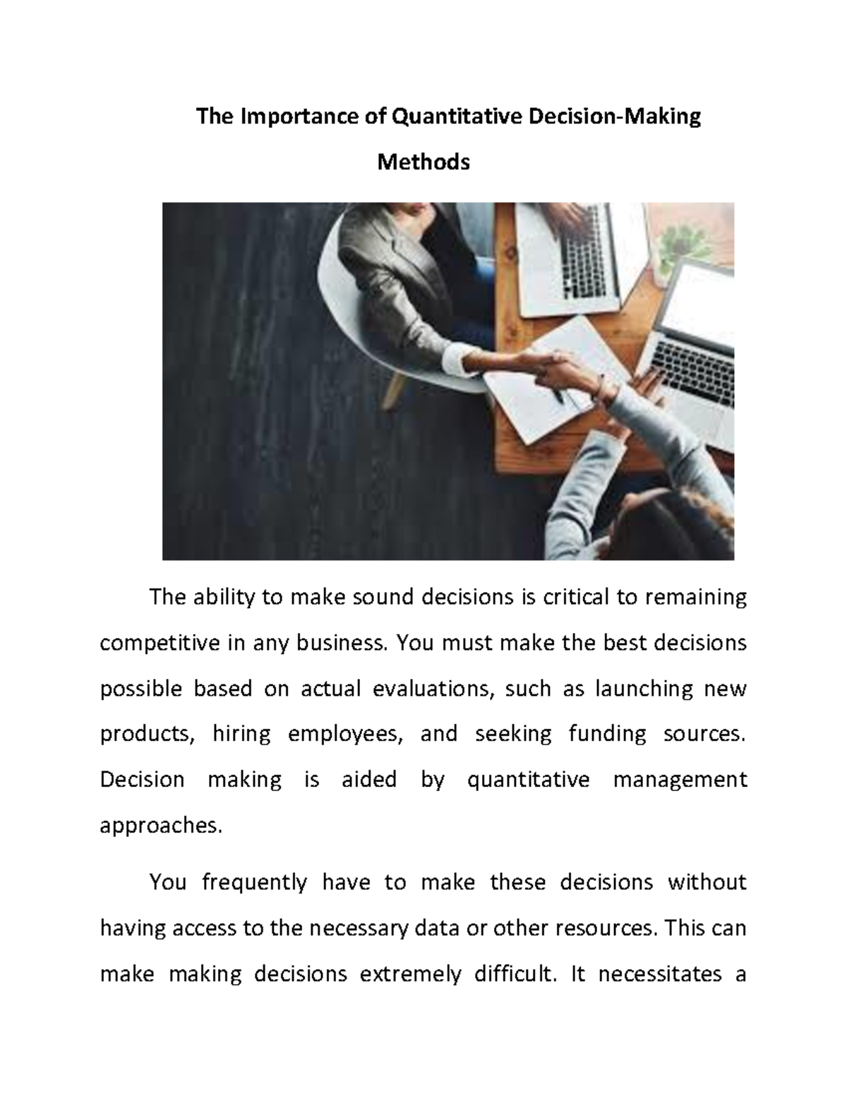 The Importance of Quantitative Decision - The Importance of ...