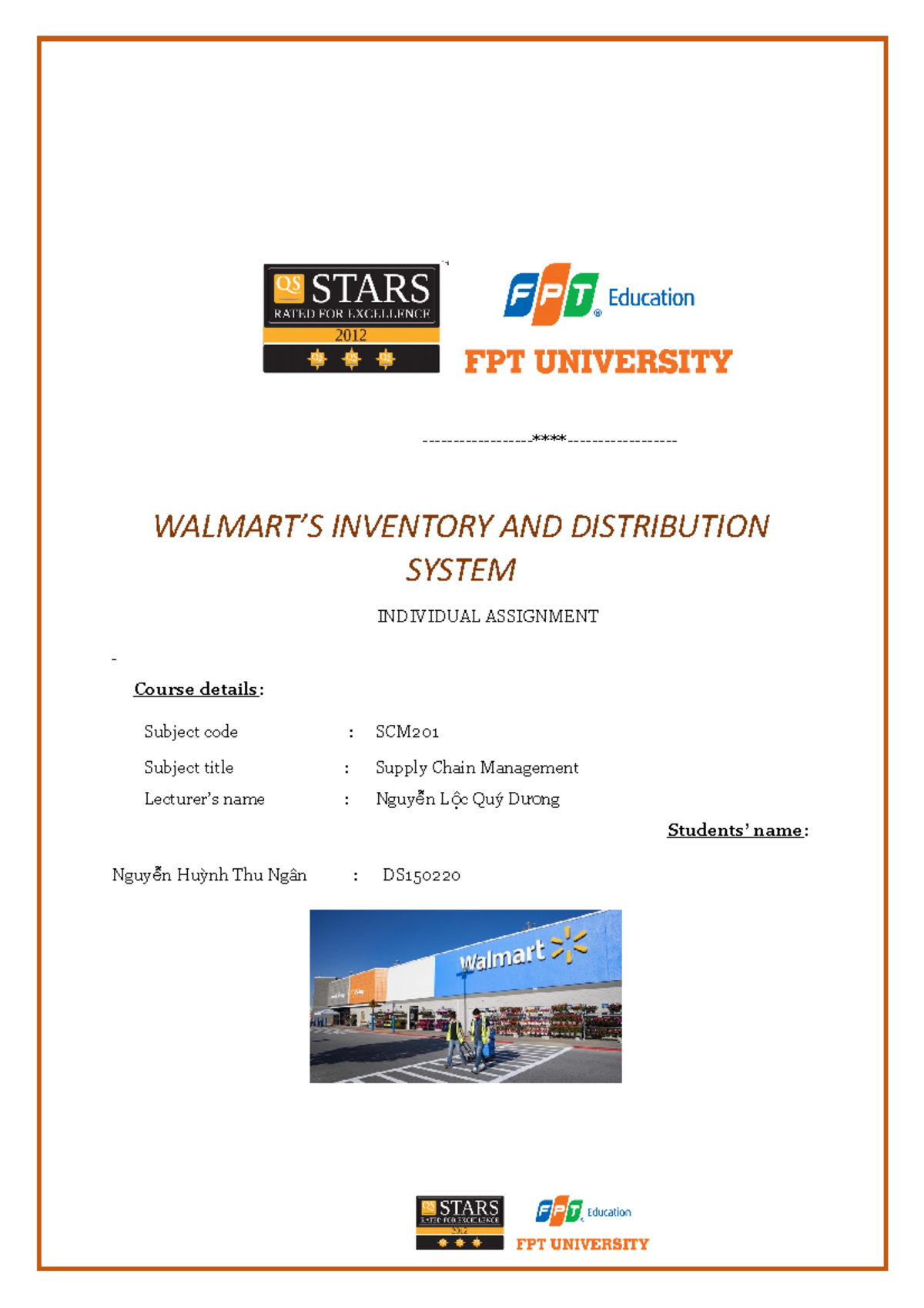 Individual scm - scm -****- WALMART’S INVENTORY AND DISTRIBUTION SYSTEM ...