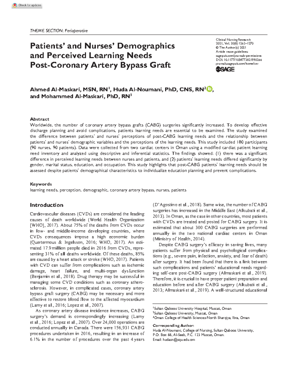 PT Article 3 - Lolo - doi/10.1177/ Clinical Nursing Research 2021, Vol ...