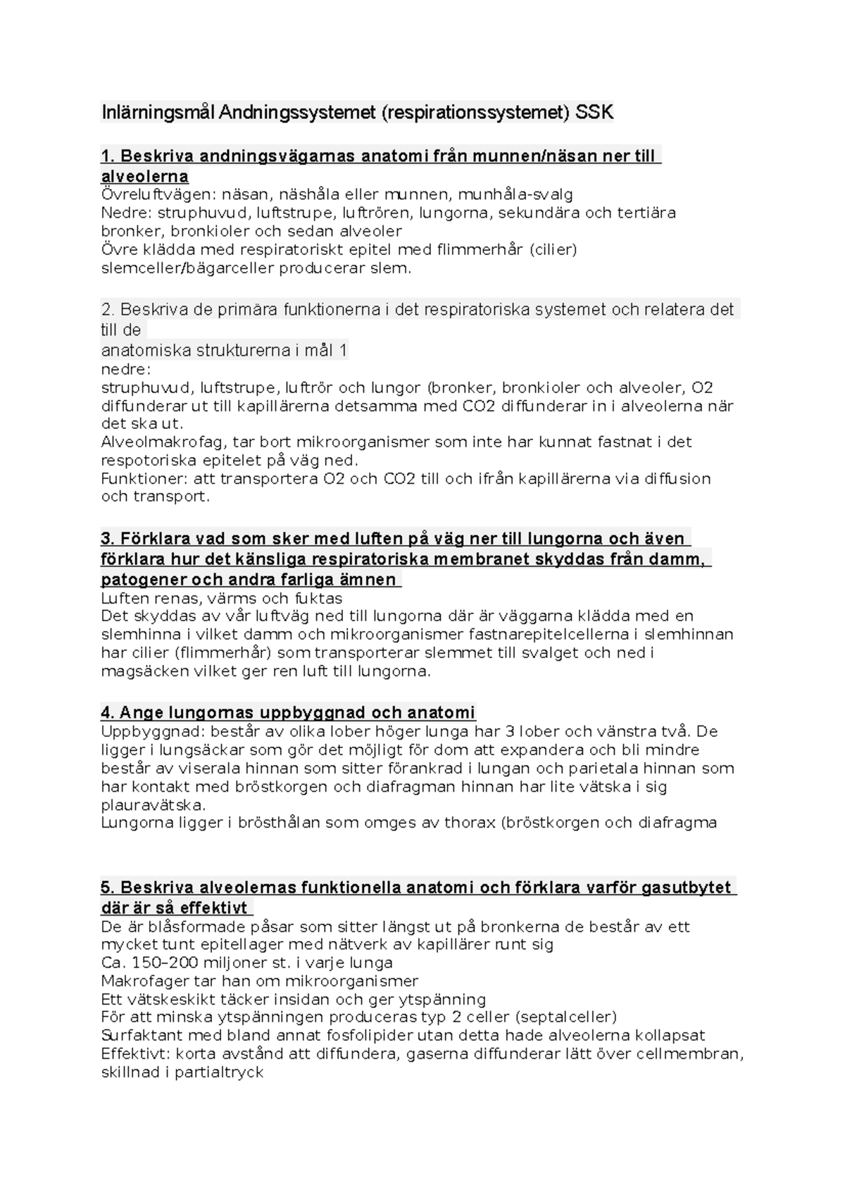Andningssystemet - Andning - Inlärningsmål Andningssystemet ...