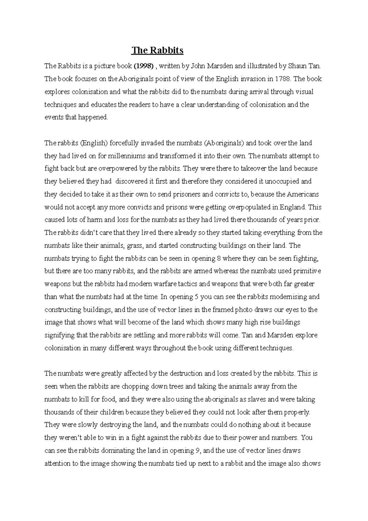 English assignment - yes yse esy sey es - The Rabbits The Rabbits is a ...