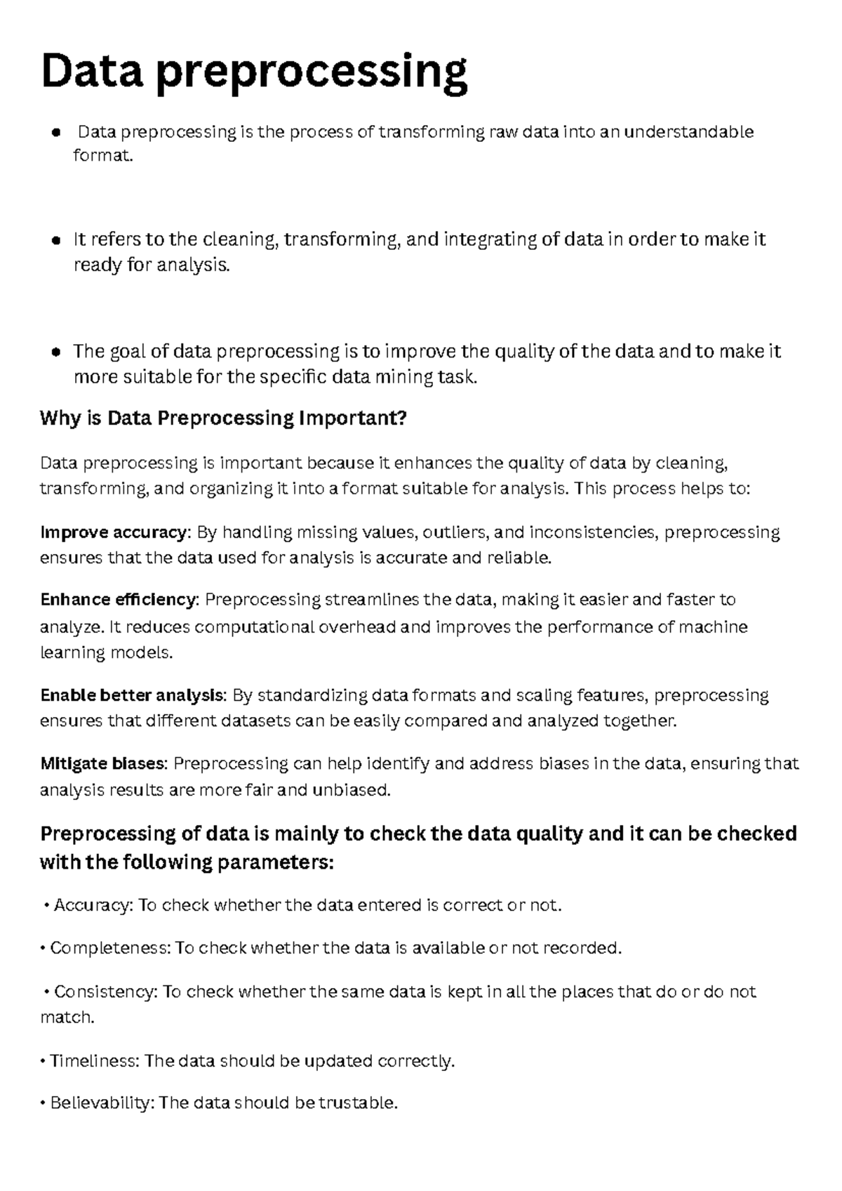 Data preprocessing - This process helps to: Improve accuracy: By ...