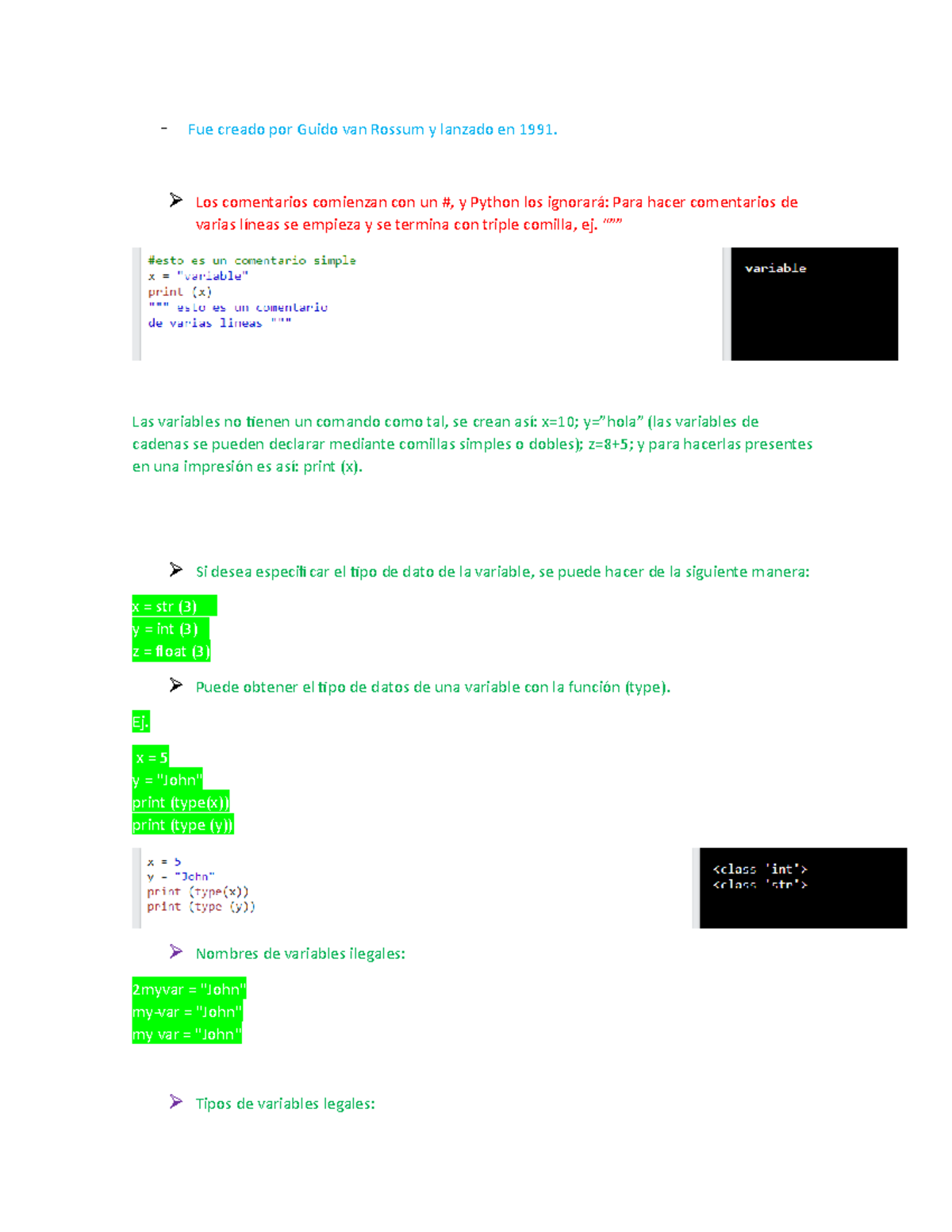 Apuntes python - Fue creado por Guido van Rossum y lanzado en 1991. Los ...