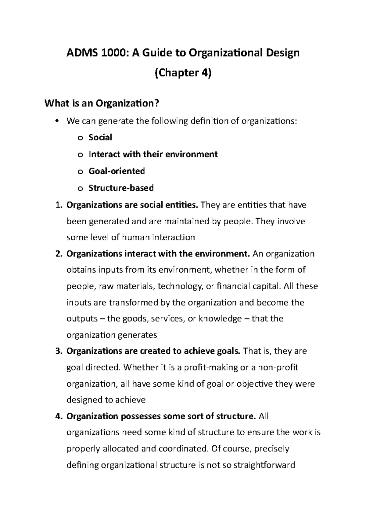 ADMS 1000 - Chapter 4 A Guide to Organizational Design (Session 3 Notes ...