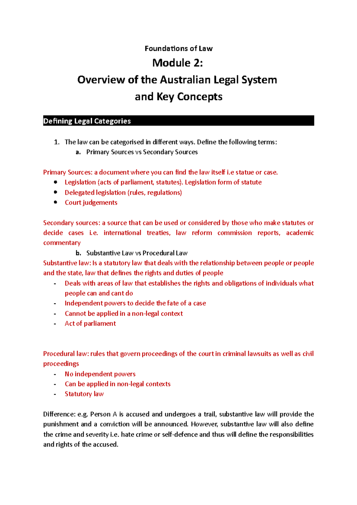 A23 FOL 2 - Overview-2 - Foundations of law class tutorial work ...