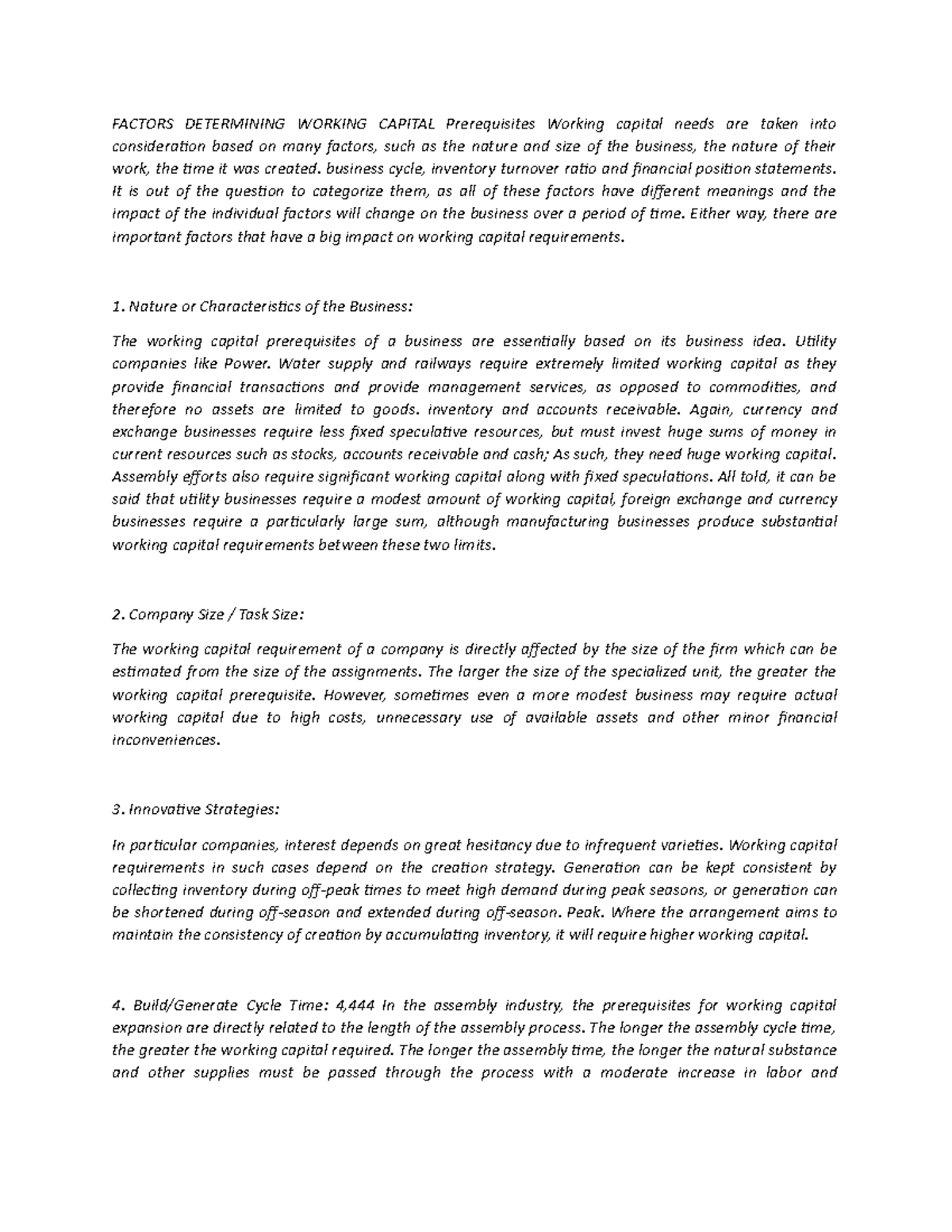 1 - financial notes on different topics - FACTORS DETERMINING WORKING ...
