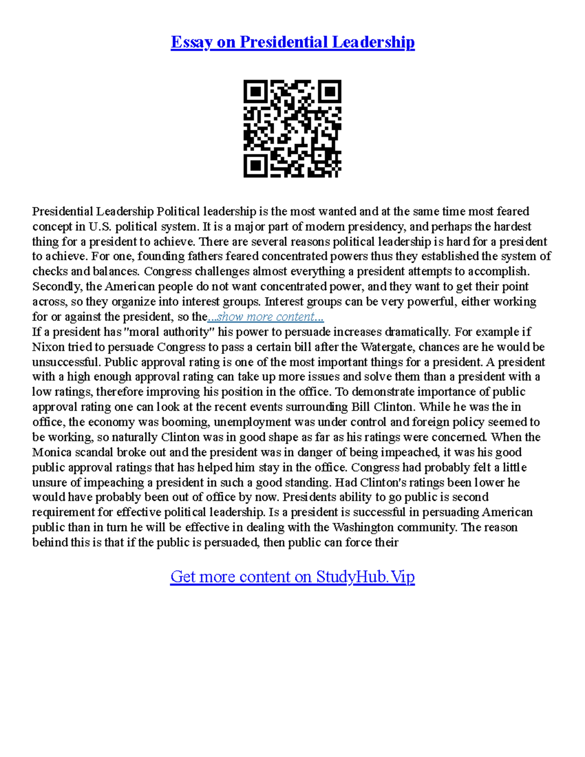 Essay On President - Essay on Presidential Leadership Presidential ...