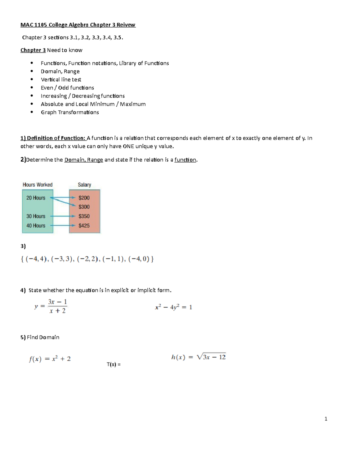 Chapter 3 Test Review - MAC 1105 College Algebra Chapter 3 Reivew ...