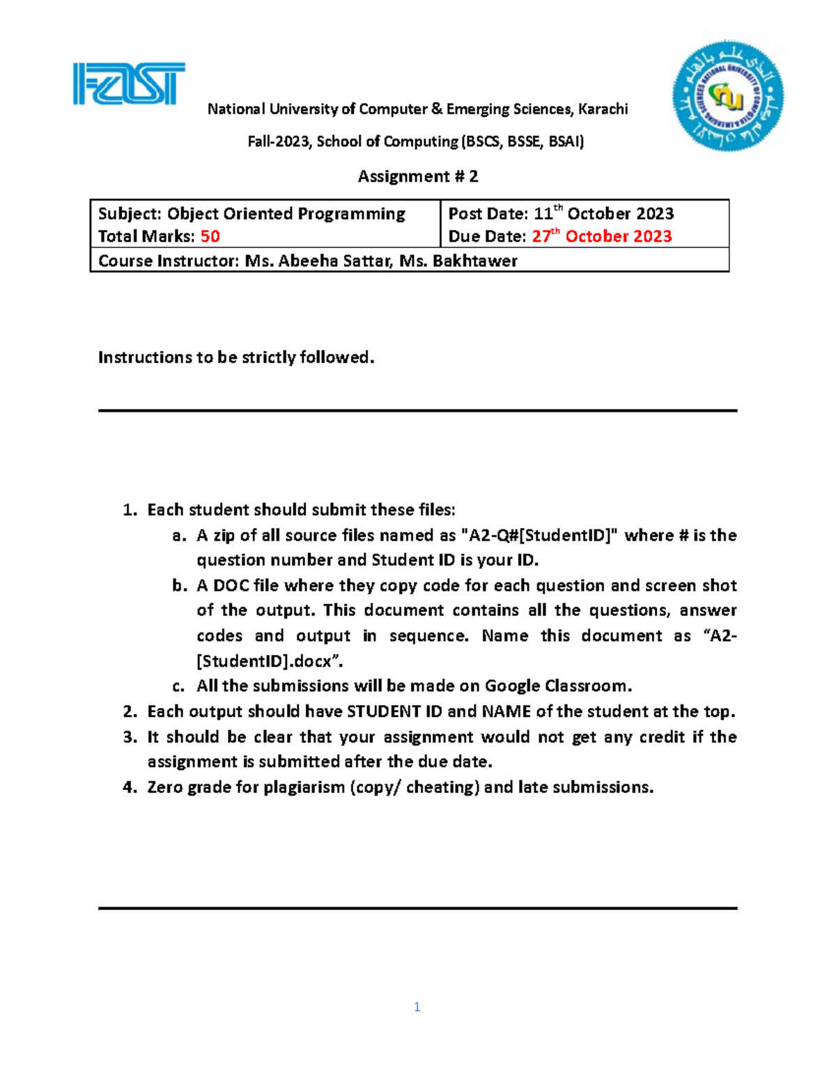 Assignment 2 - inheritence and polymophism - National University of Computer & Emerging - Studocu