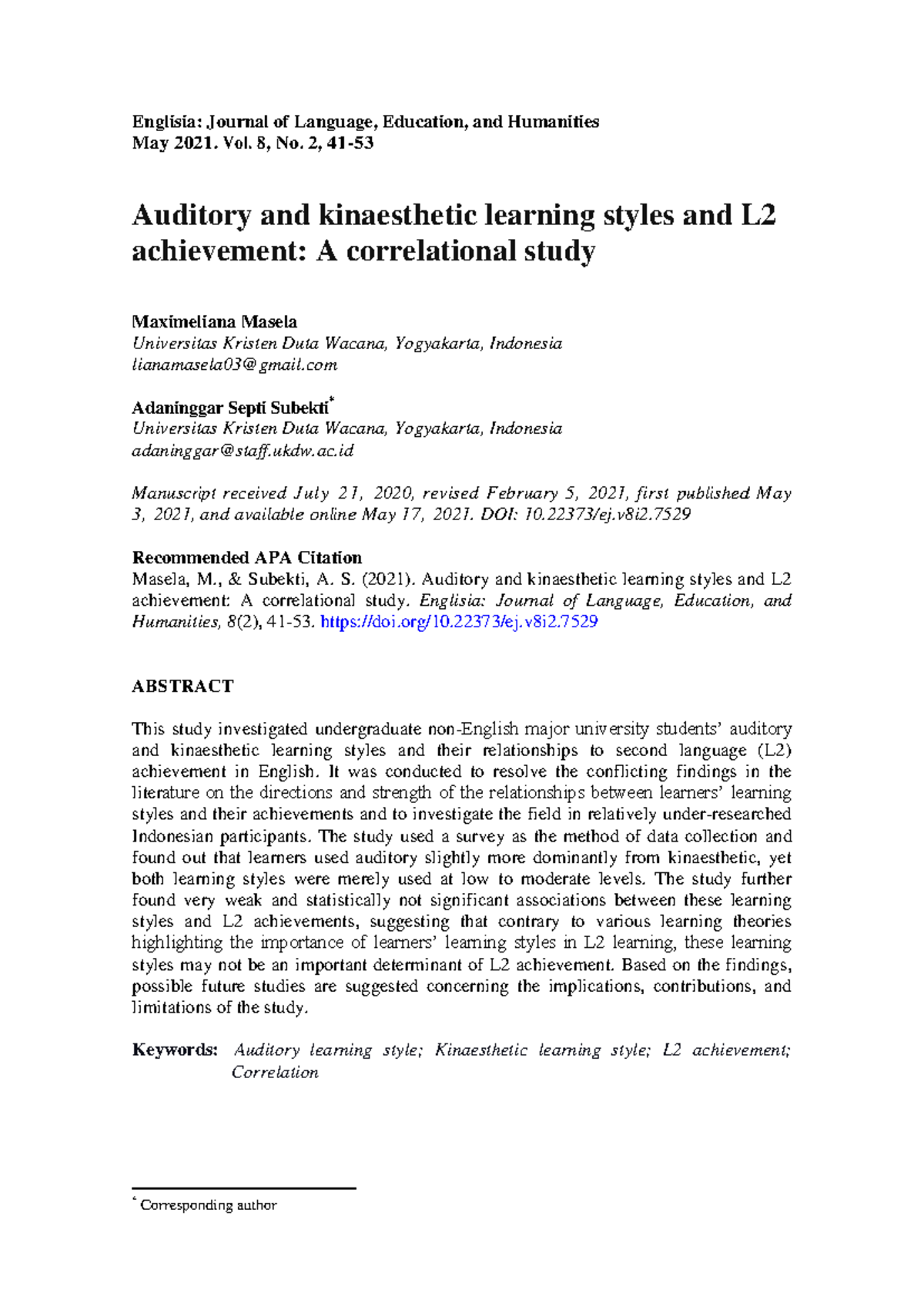 Auditory 1 - HAHAHAH - Englisia: Journal of Language, Education, and ...