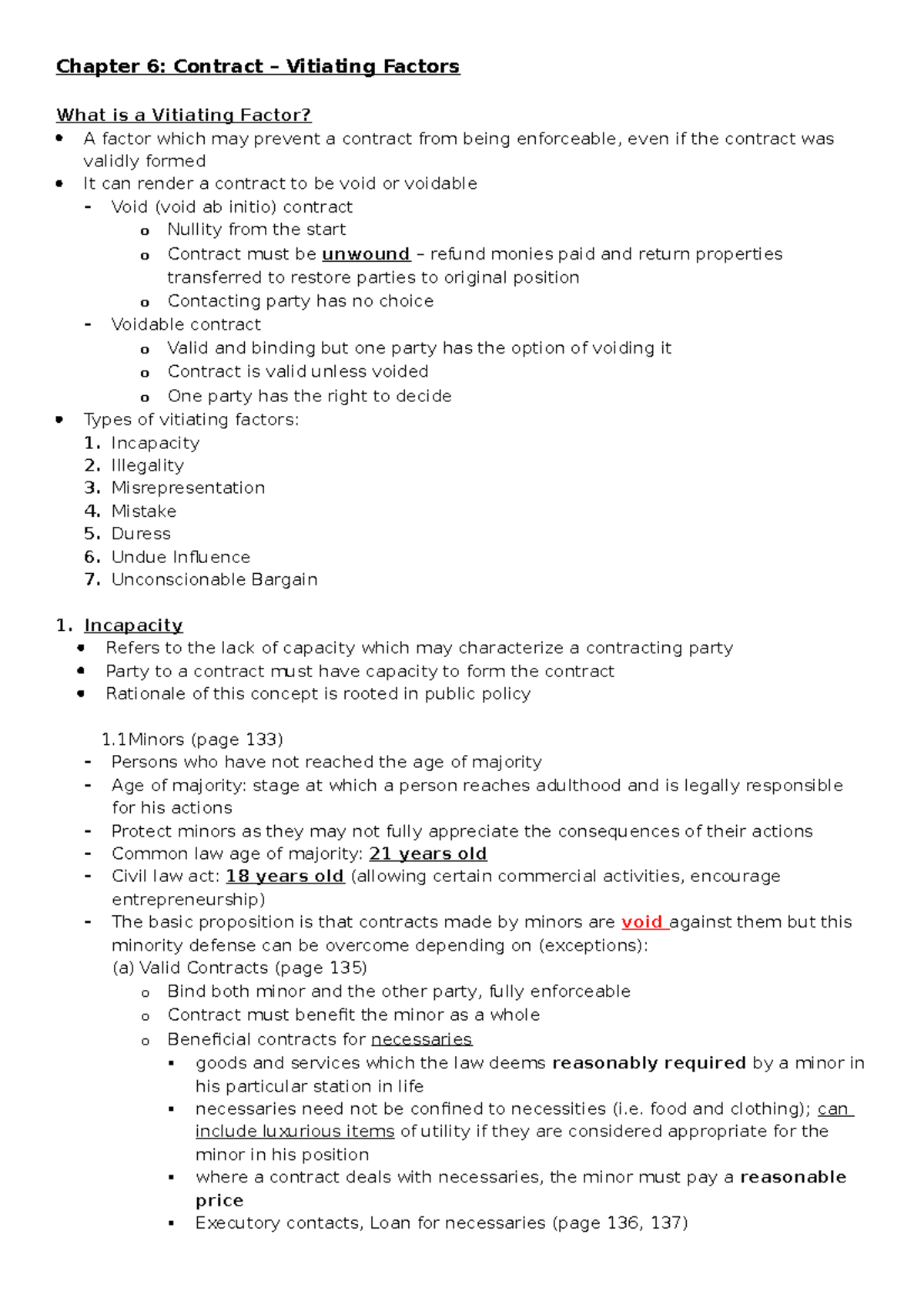 Law Notes Unit 4 - Chapter 6: Contract – Vitiating Factors What is a ...