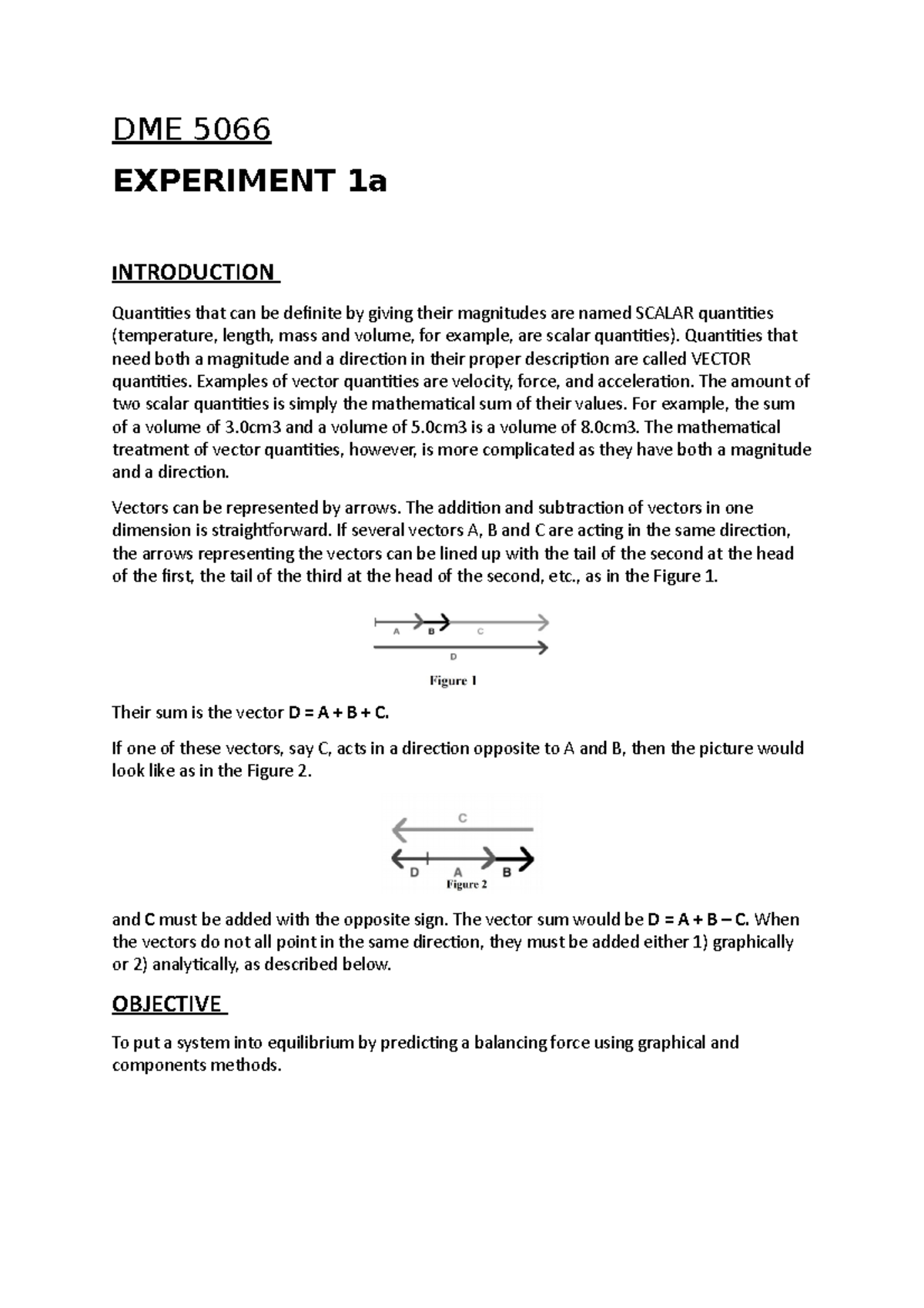 Experiment 1a - DME 5066 EXPERIMENT 1a INTRODUCTION Quantities that can be definite by giving ...