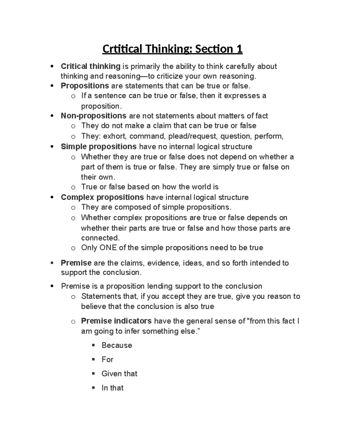 Critical thinking section 1 - Crtitical Thinking: Section 1 Critical ...