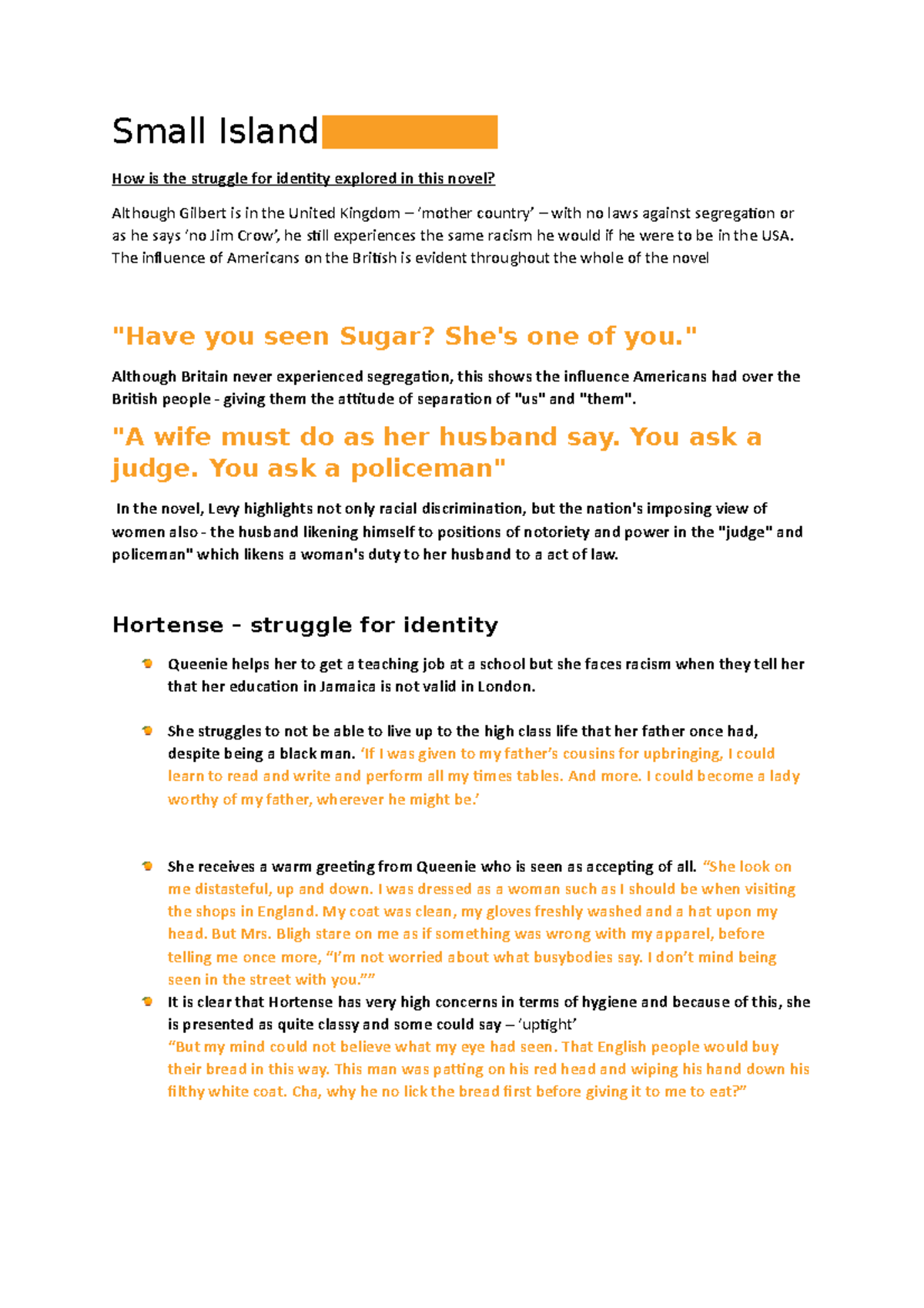 Small Island Identity Notes - Small Island How is the struggle for ...