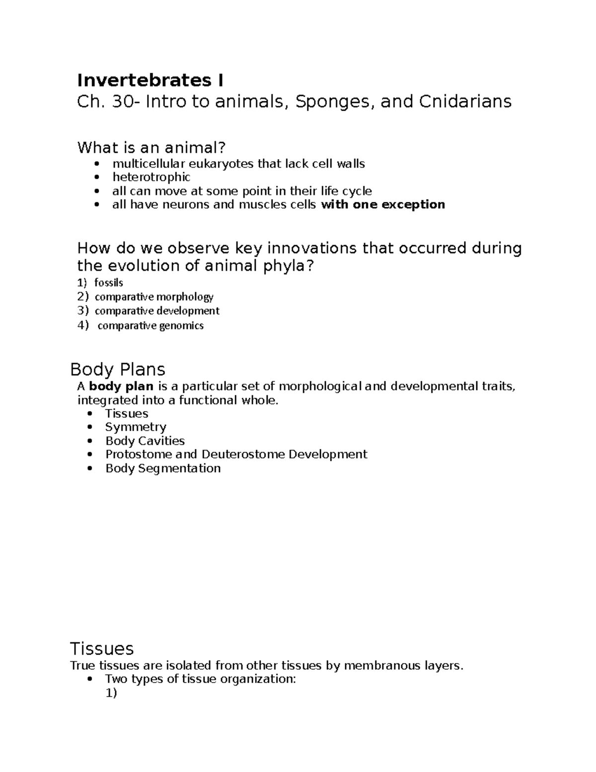 Invertebrates I - Lecture notes 30-31 - Invertebrates I Ch. 30- Intro ...