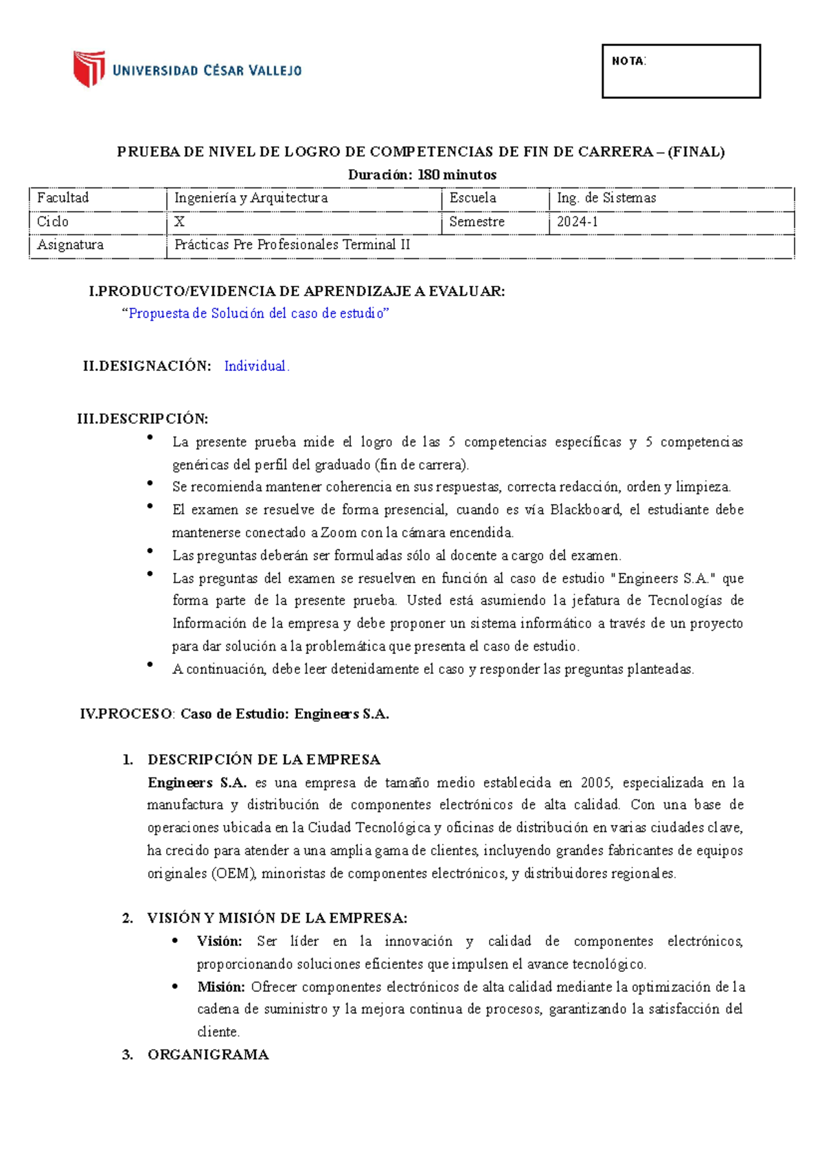 Examen PLC IV Nivel 2024-1 10mo Plan C (Salida V2.1) - Tagged - PRUEBA DE NIVEL DE LOGRO DE ...