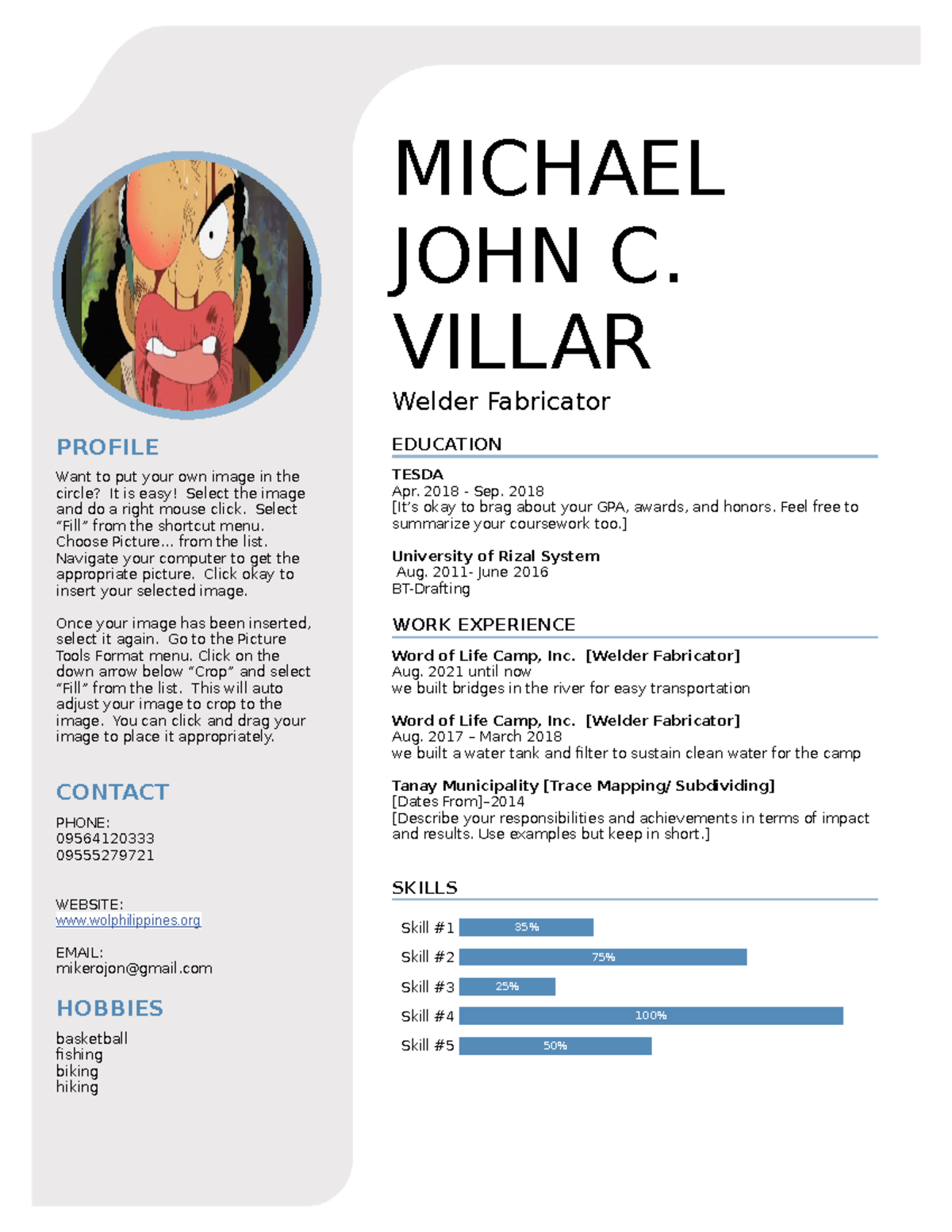 Resume - afafa - MICHAEL JOHN C. VILLAR Welder Fabricator PROFILE Want to put your own image in ...