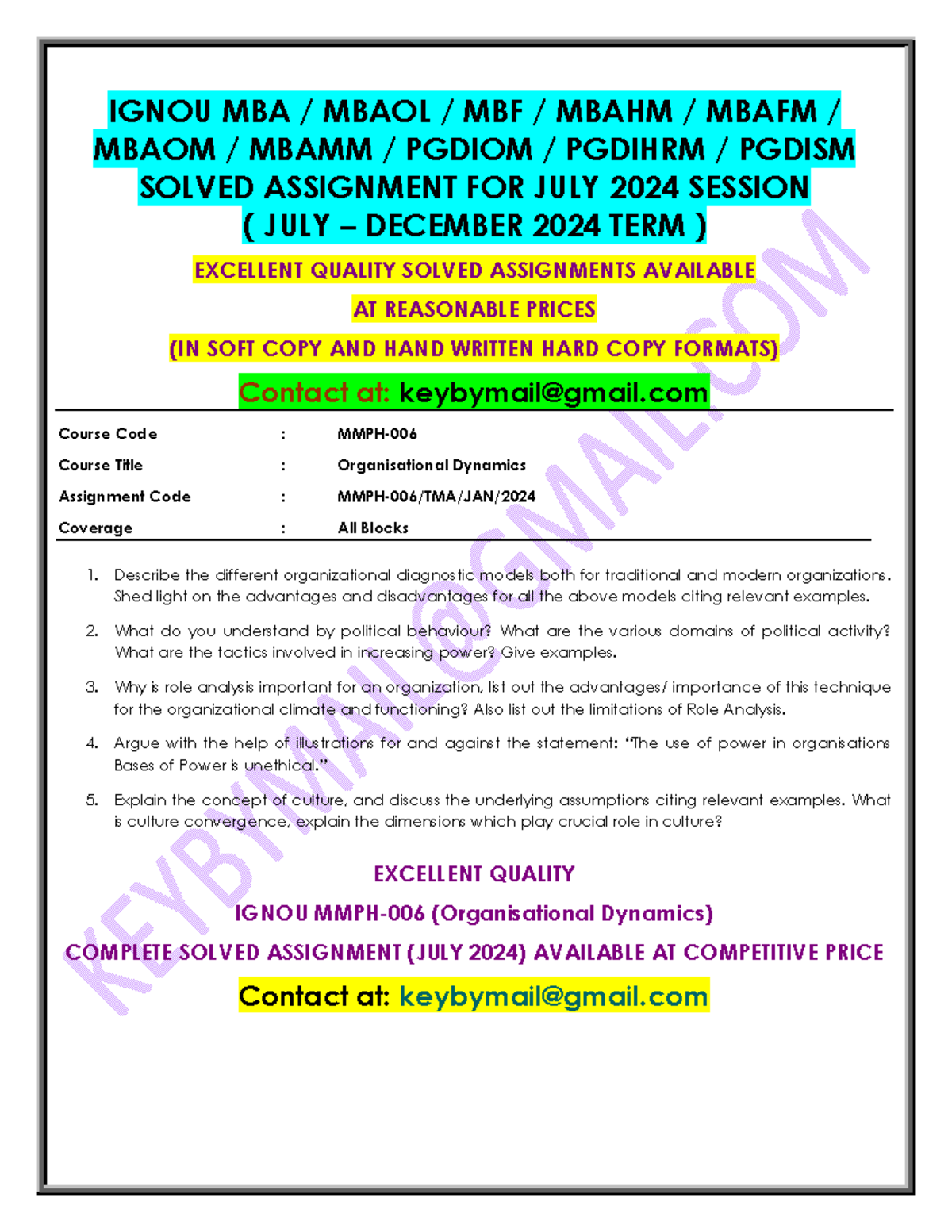 MMPH-006 (JULY 2024 Session) - IGNOU MBA / MBAOL / MBF / MBAHM / MBAFM / MBAOM / MBAMM / PGDIOM ...