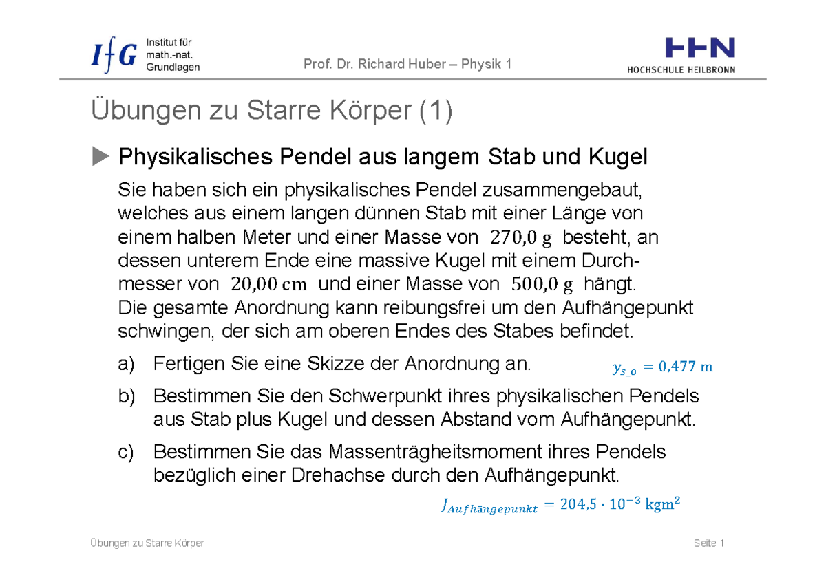 Phy1 Ue9 Sta mit Lsg - Sammlung von Physik-Übungsaufgaben zu Mechanik ...