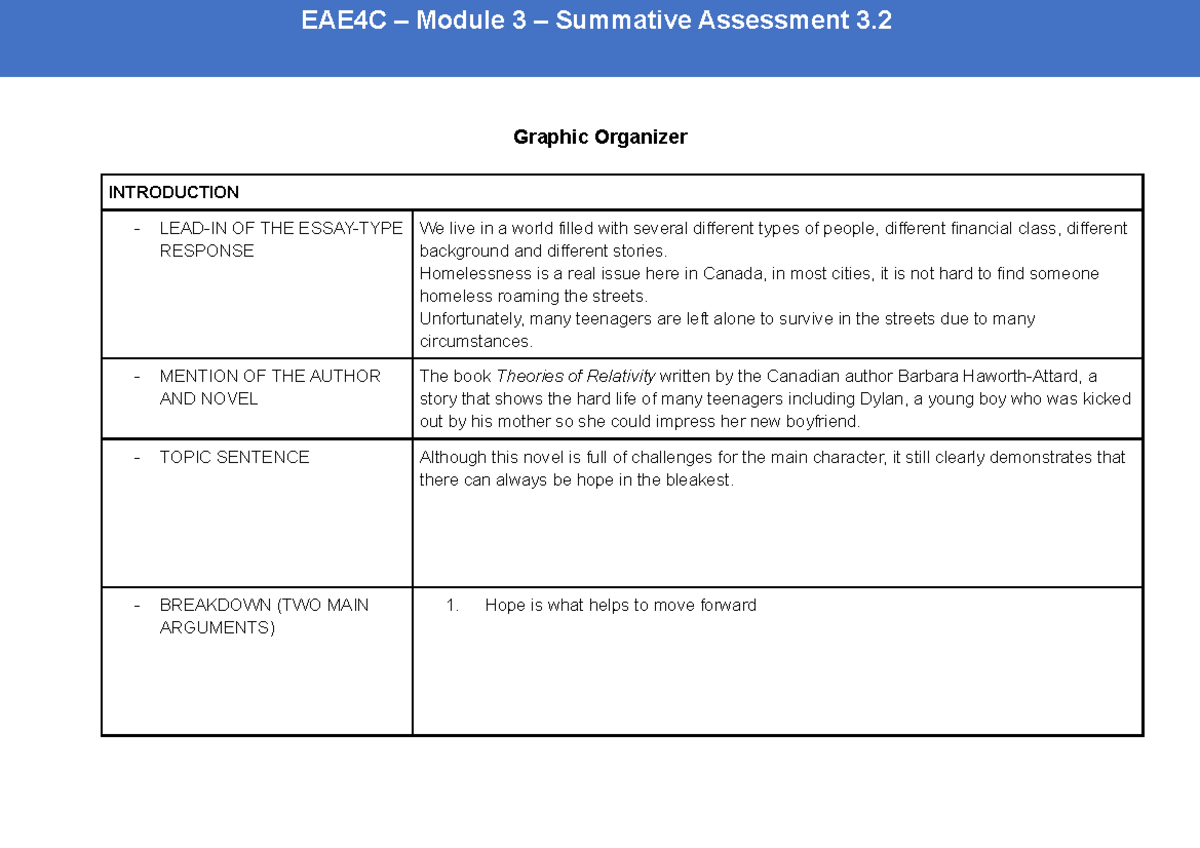 EAE4C Artefact evaluation sommative 3 2 - Graphic Organizer ...