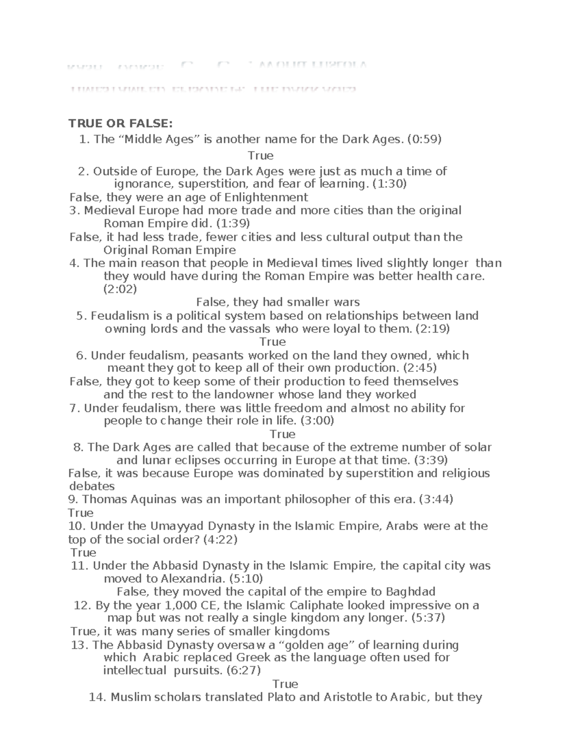 (completed) Crash Course World History Worksheet- The Dark Ages Episode ...