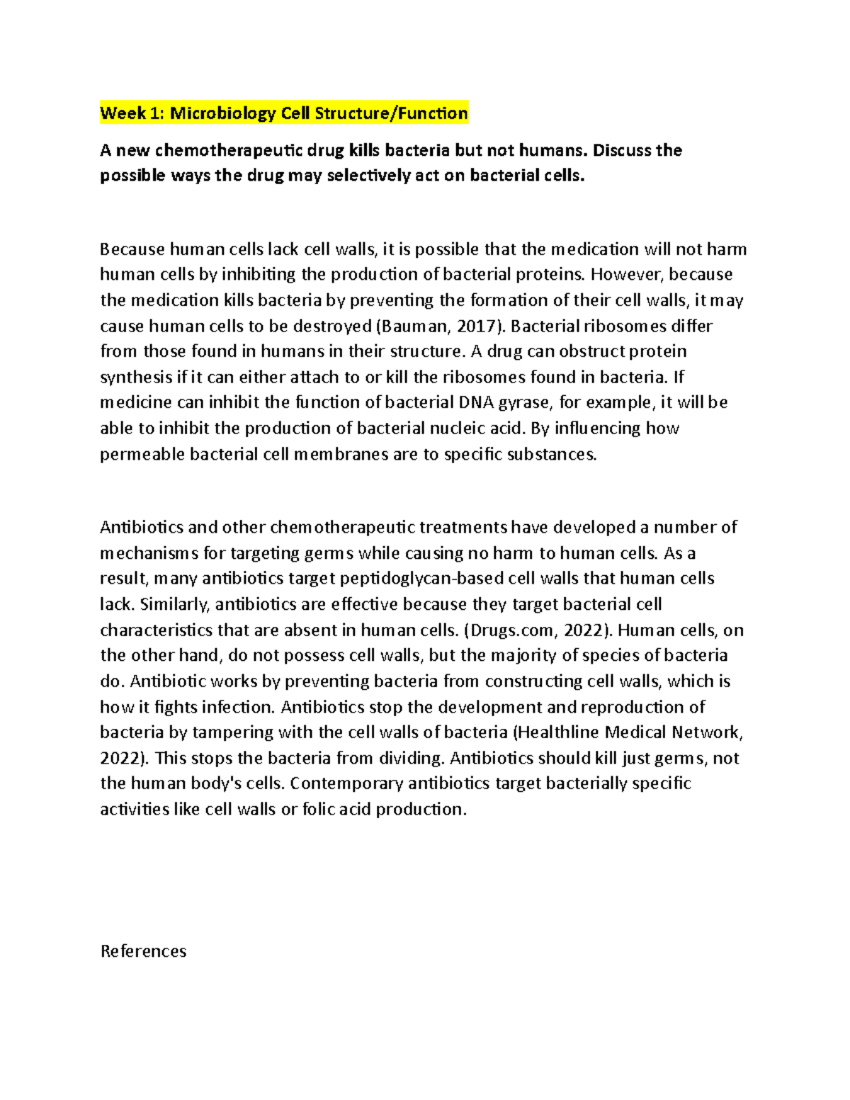 Week 1 - discussion week 1 micro wcu - Week 1: Microbiology Cell Structure/Function A new - Studocu