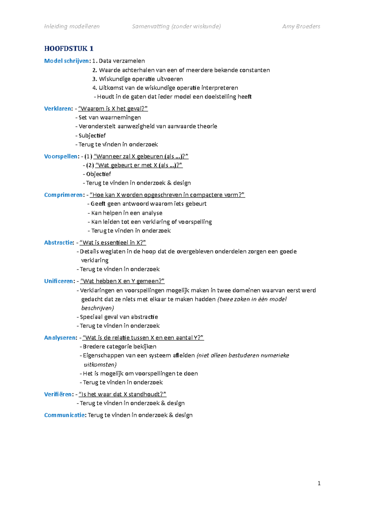 Samenvatting modelleren - Inleiding modelleren Samenvatting (zonder ...
