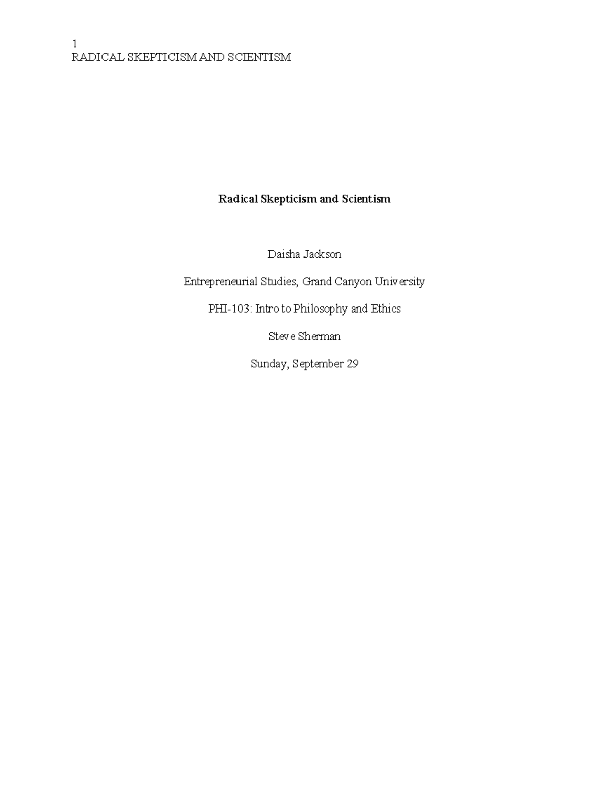 Radical Skepticism - RADICAL SKEPTICISM AND SCIENTISM Radical ...