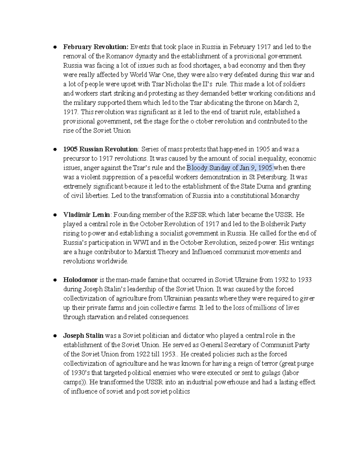 EURR Summative Test prep - February Revolution: Events that took place ...