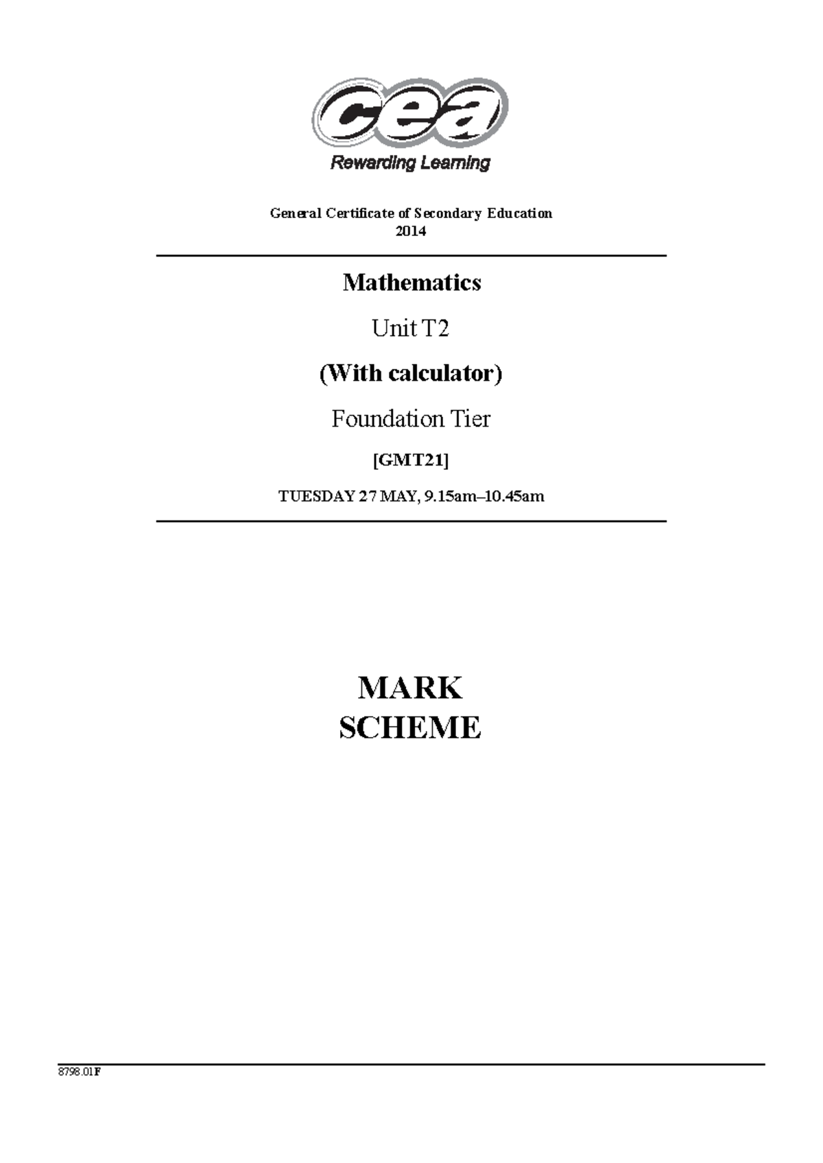 GCSE MATH Past Papers Mark Schemes Standard May June Series 2014 14650 ...