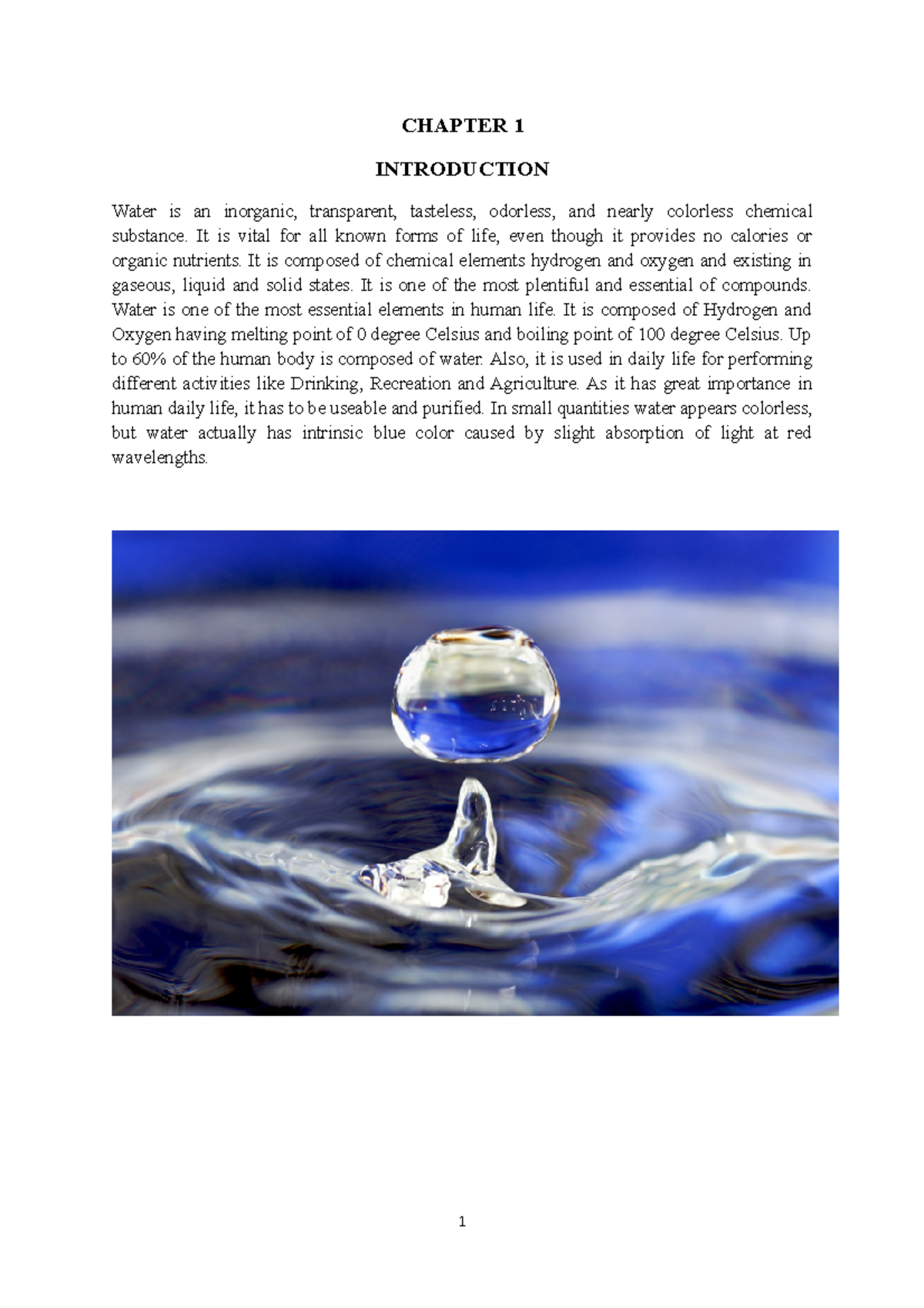Bipin all - adadasda - CHAPTER 1 INTRODUCTION Water is an inorganic ...