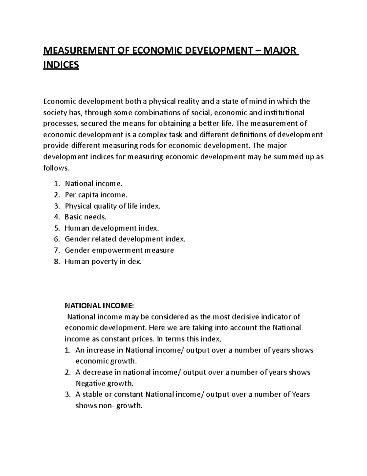 Measurement OF Economic Development - Ma Economics - StuDocu